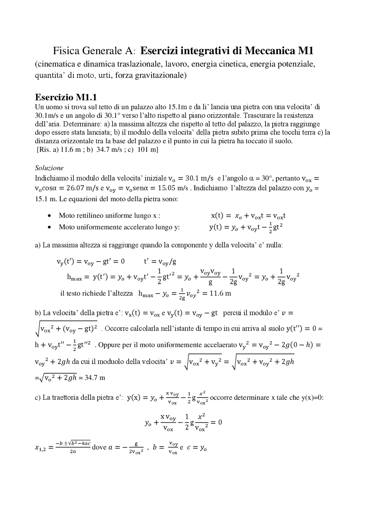 Esercizi svolti di Meccanica, fisica | Esercizi di Fisica | Docsity