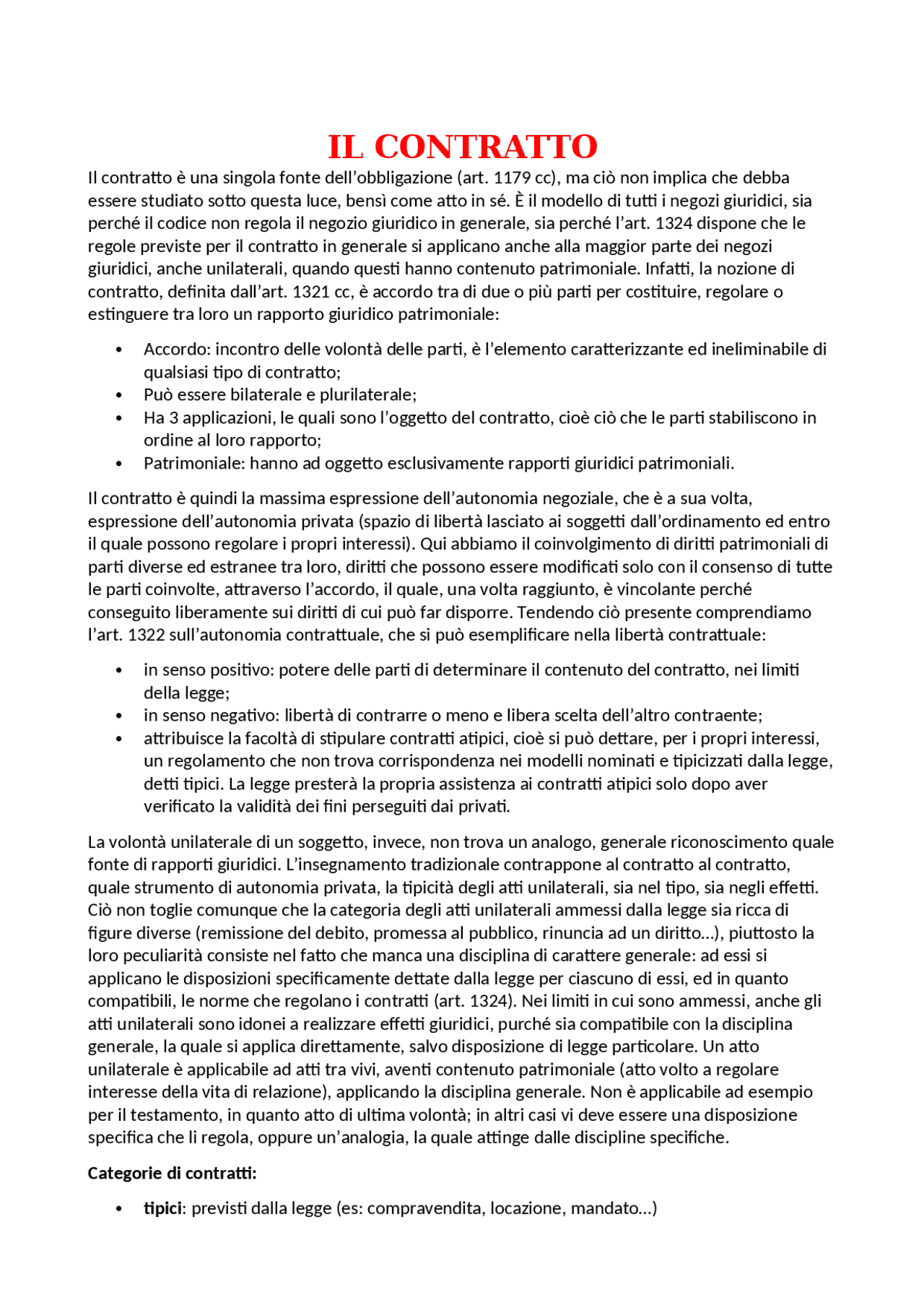 Il contratto UNIMC diritto privato | Dispense di Diritto Privato | Docsity
