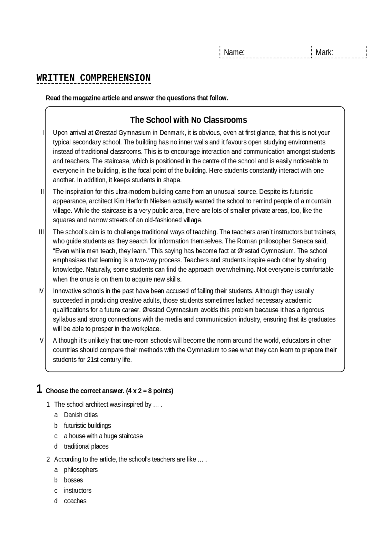 Writing Unit 1 Mindset 1 | Ejercicios de Inglés | Docsity