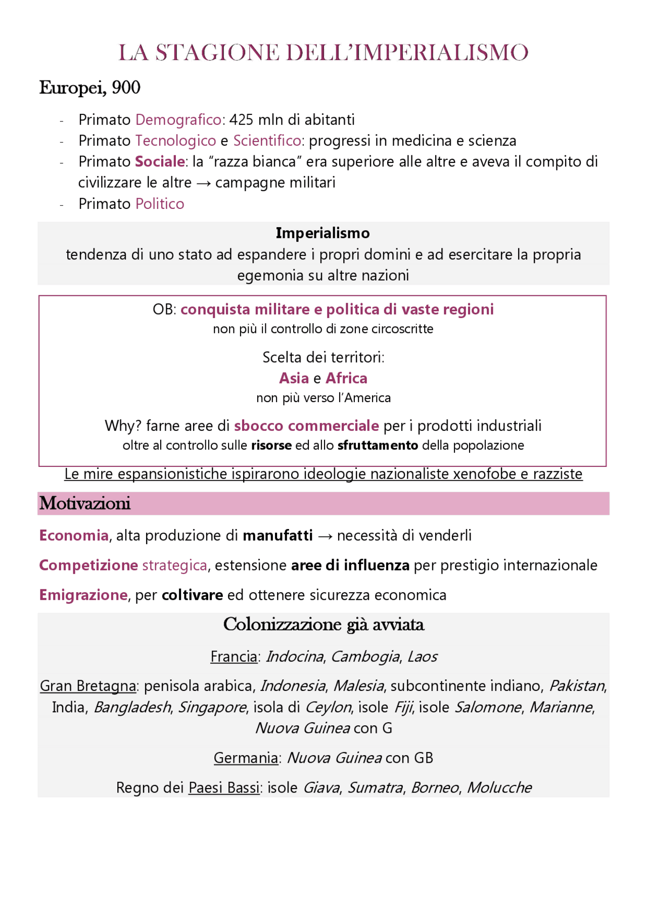 Schema Riassuntivo Sullimperialismo Schemi E Mappe Concettuali Di