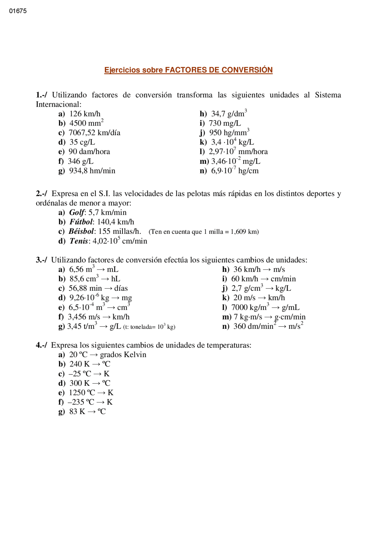 Ejercicios de factores de conversión | Exercícios de Matemáticas ...