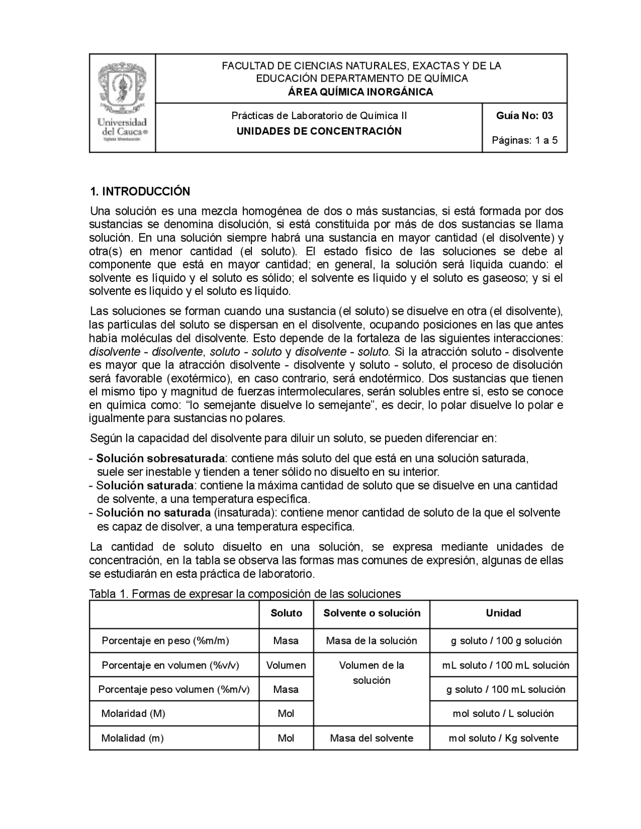 Practica 3 de soluciones, química general | Ejercicios de Química | Docsity