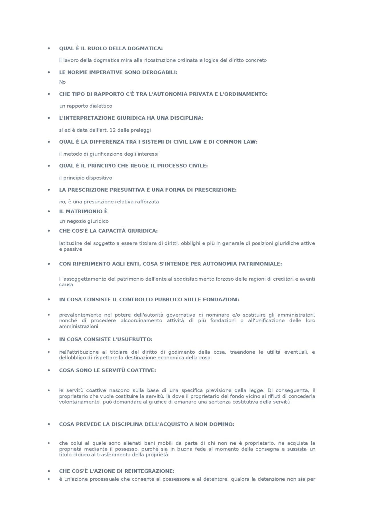 DIRITTO PRIVATO- PEGASO | Schemi e mappe concettuali di Diritto Privato | Docsity