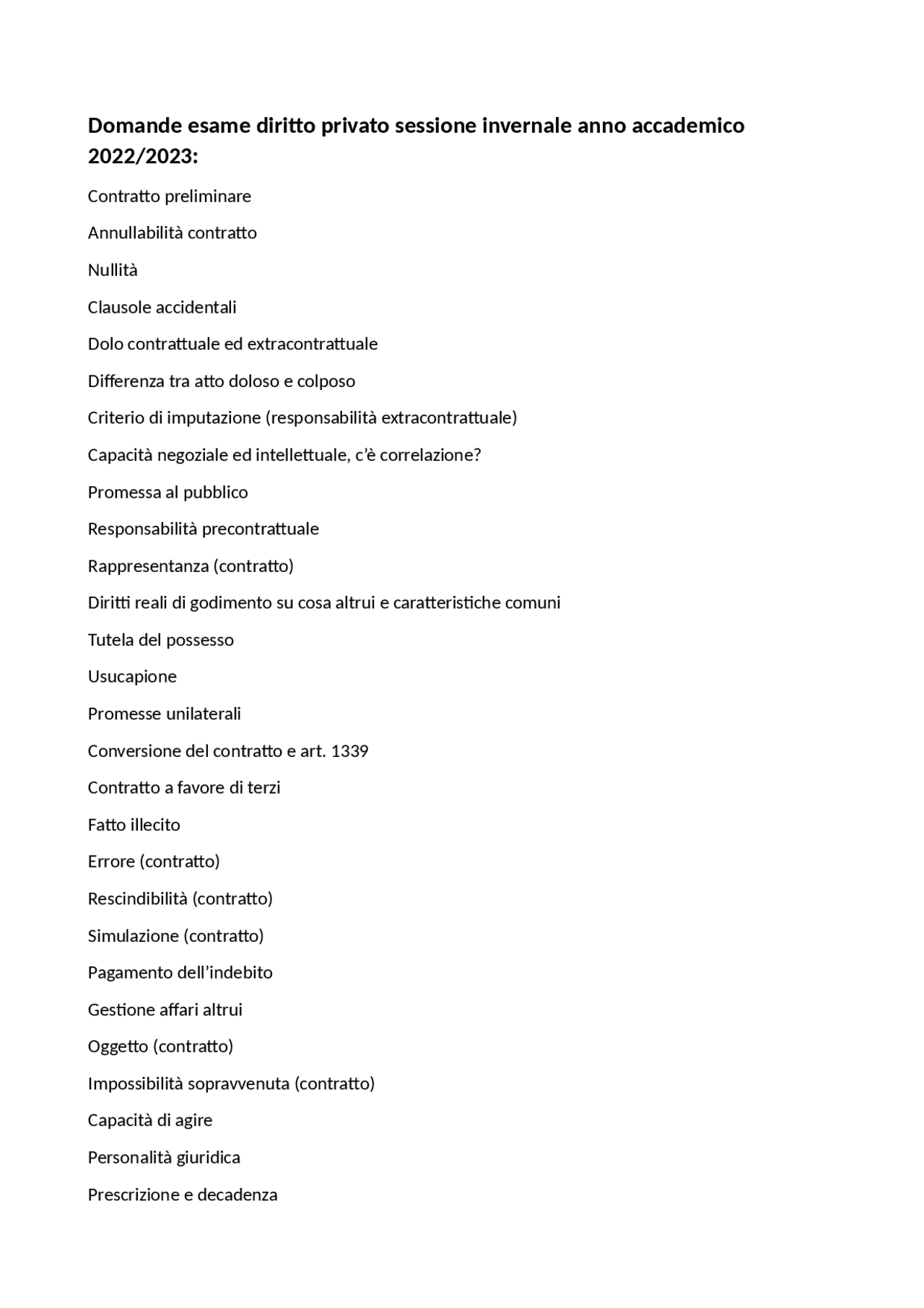 Domande esame diritto privato Barchiesi UNIMC | Appunti di Diritto Privato | Docsity