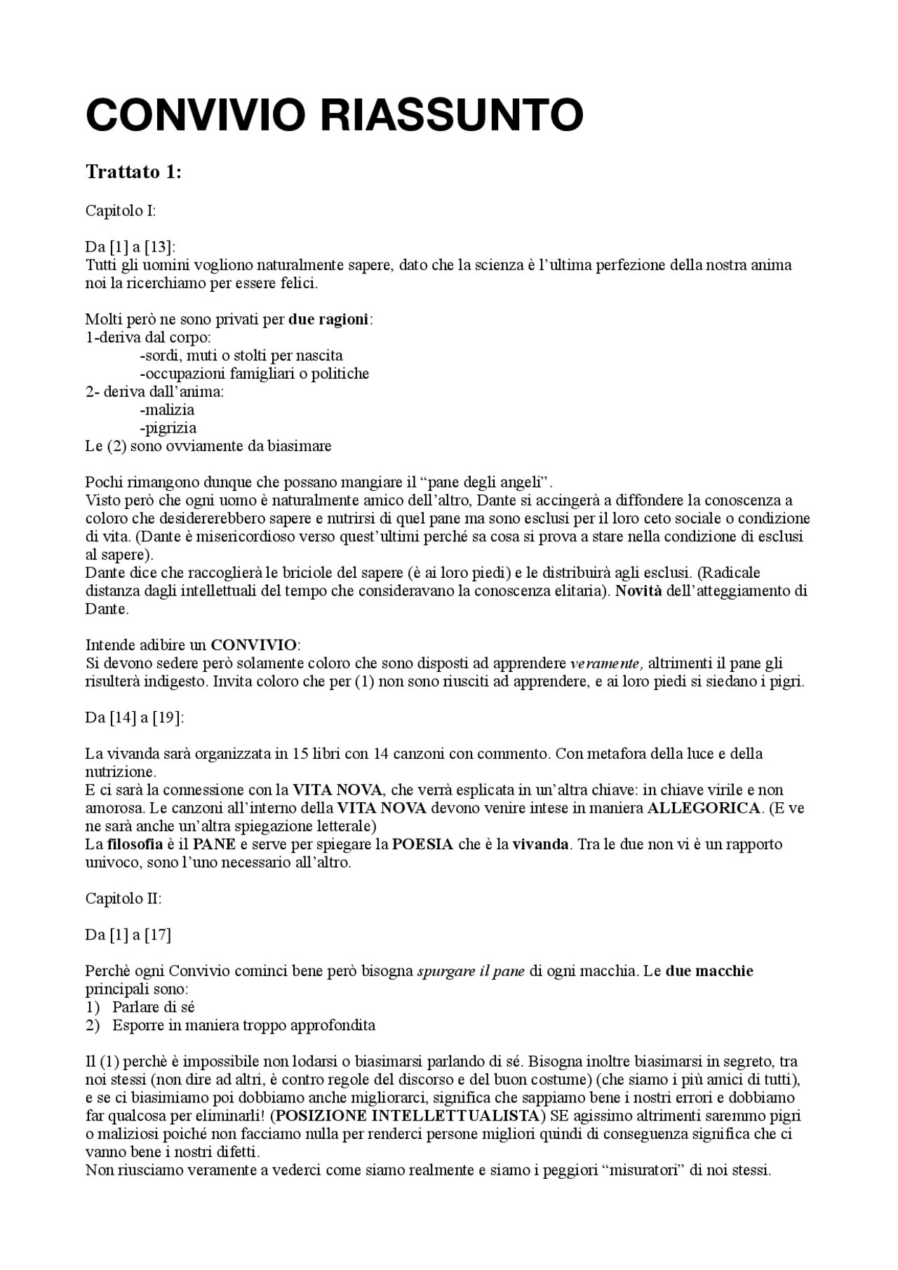 Riassunto dettagliato Convivio Dante Alighieri | Sintesi del corso di ...