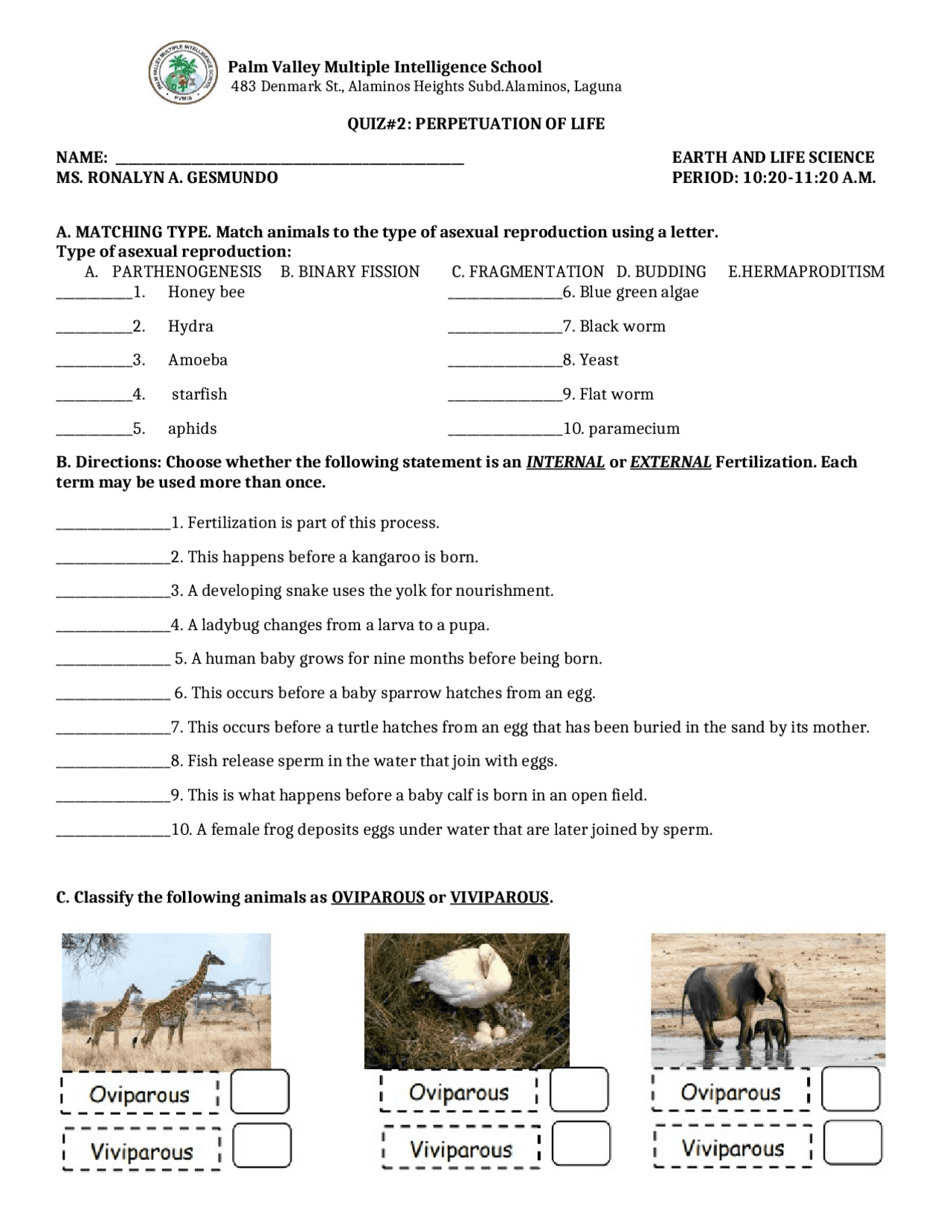 Quiz in Reproduction both plants and animals | Quizzes Earth science ...