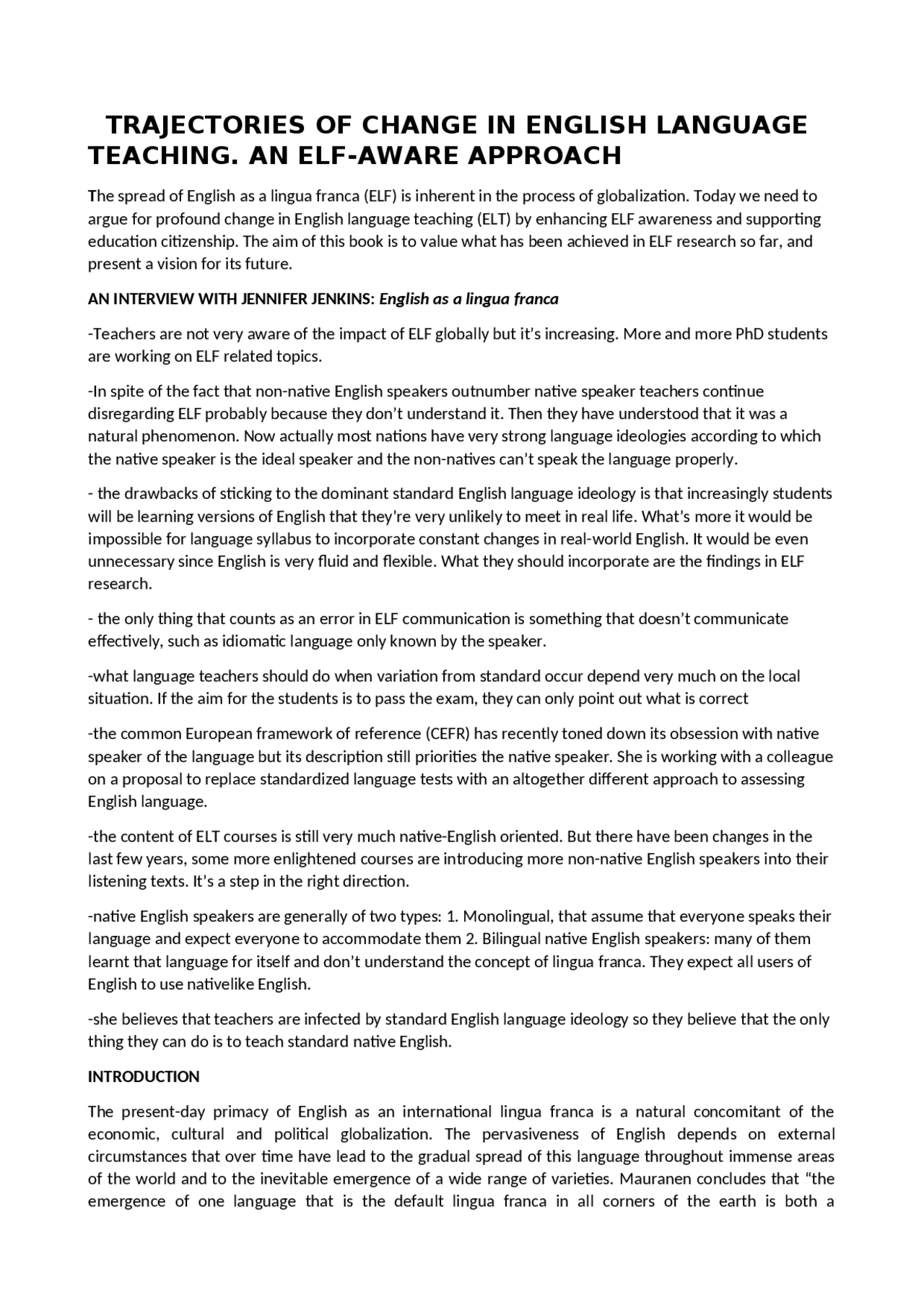 Trajectories of change in neglish language teaching. An ELF-Aware ...