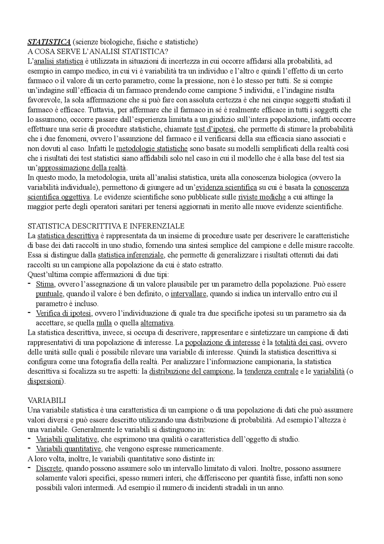 Statistica Medica Corso Di Laurea In Logopedia Appunti Di