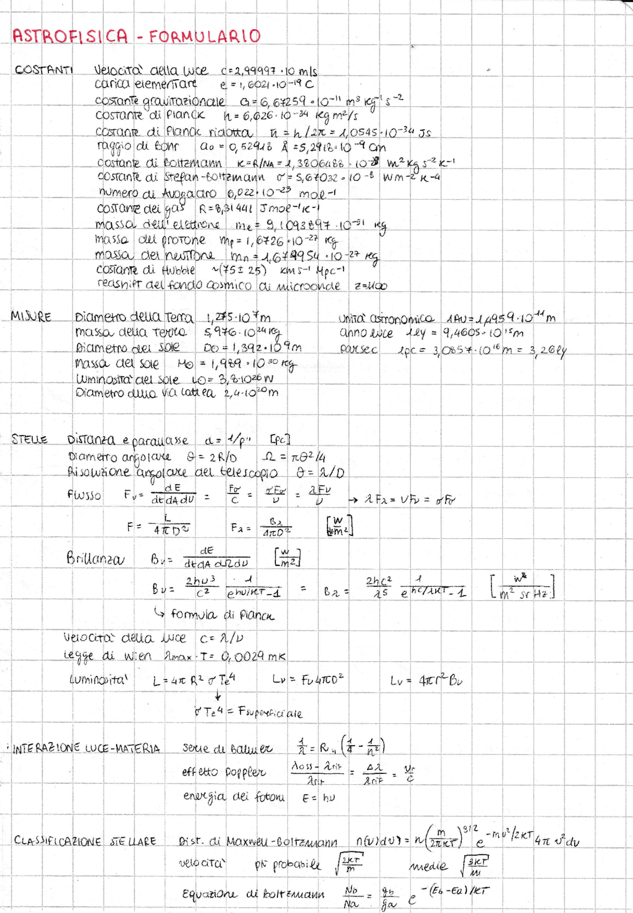Formulario Di Astrofisica Formulari Di Astrofisica Docsity