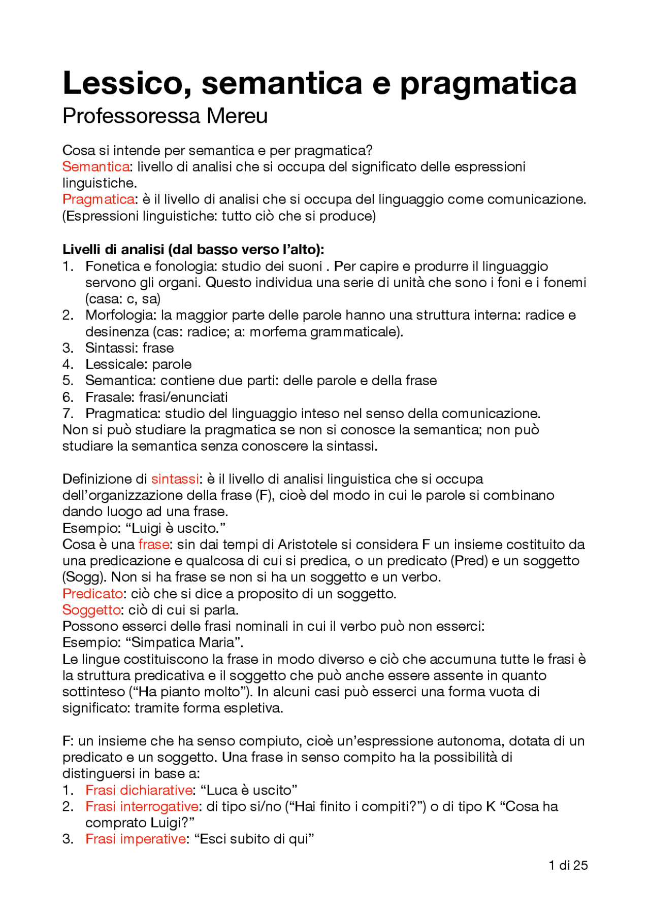 Lessico Semantica E Pragmatica Appunti Di Lessicologia Docsity