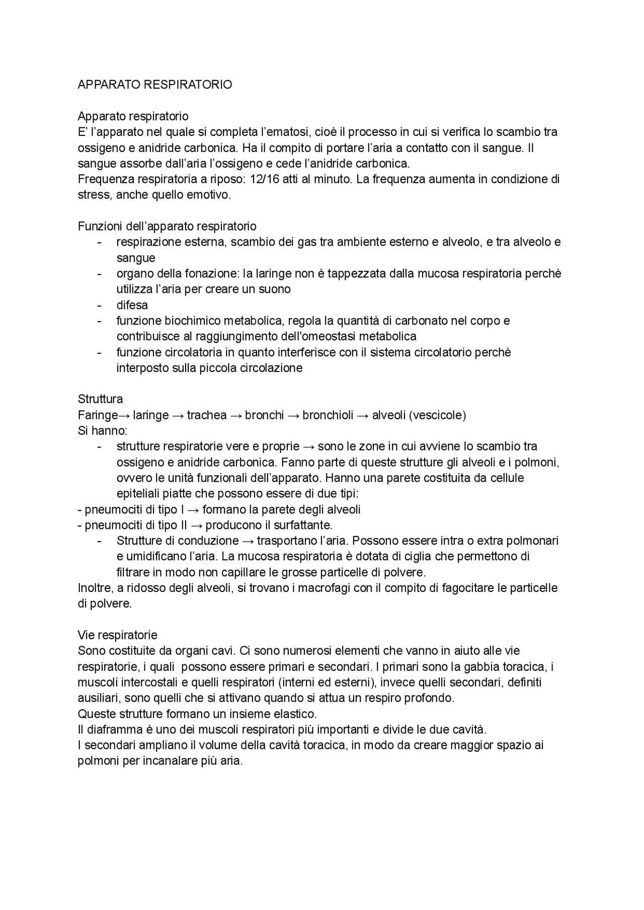 Apparato Respiratorio Appunti Di Anatomia Docsity