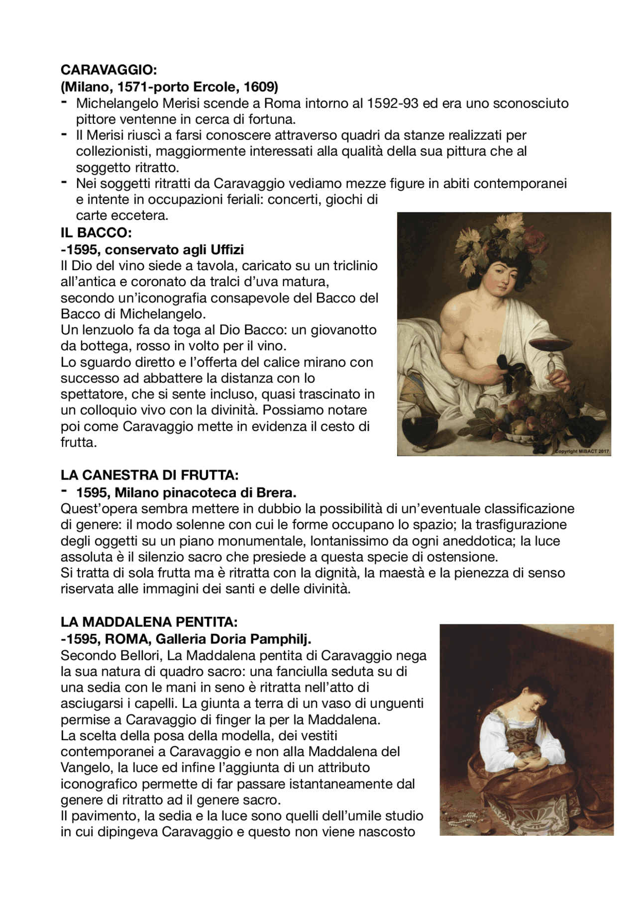 Riassunto Settis Montanari: Caravaggio | Dispense di Storia dell'Arte Moderna | Docsity