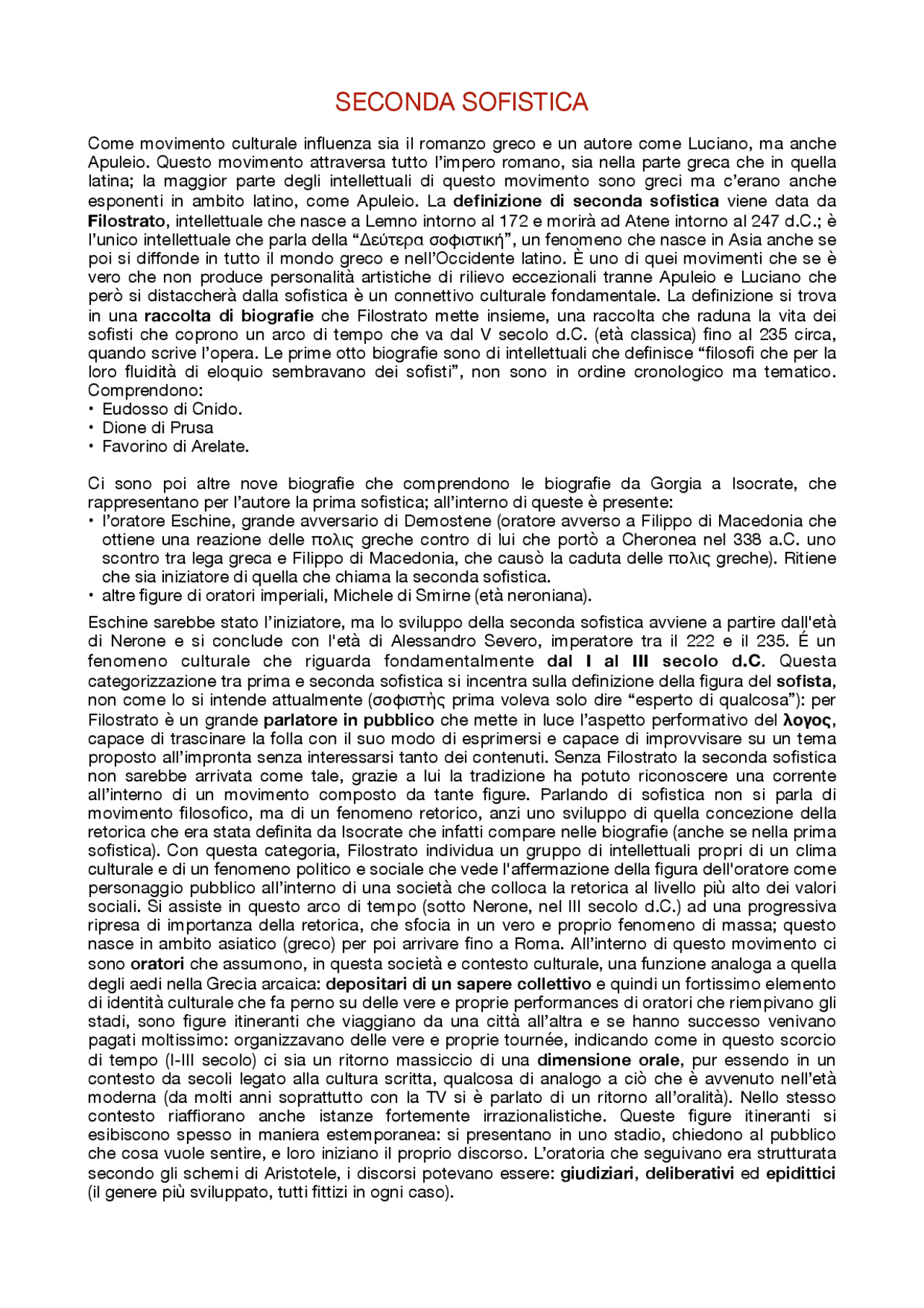 La seconda sofistica | Appunti di Greco | Docsity