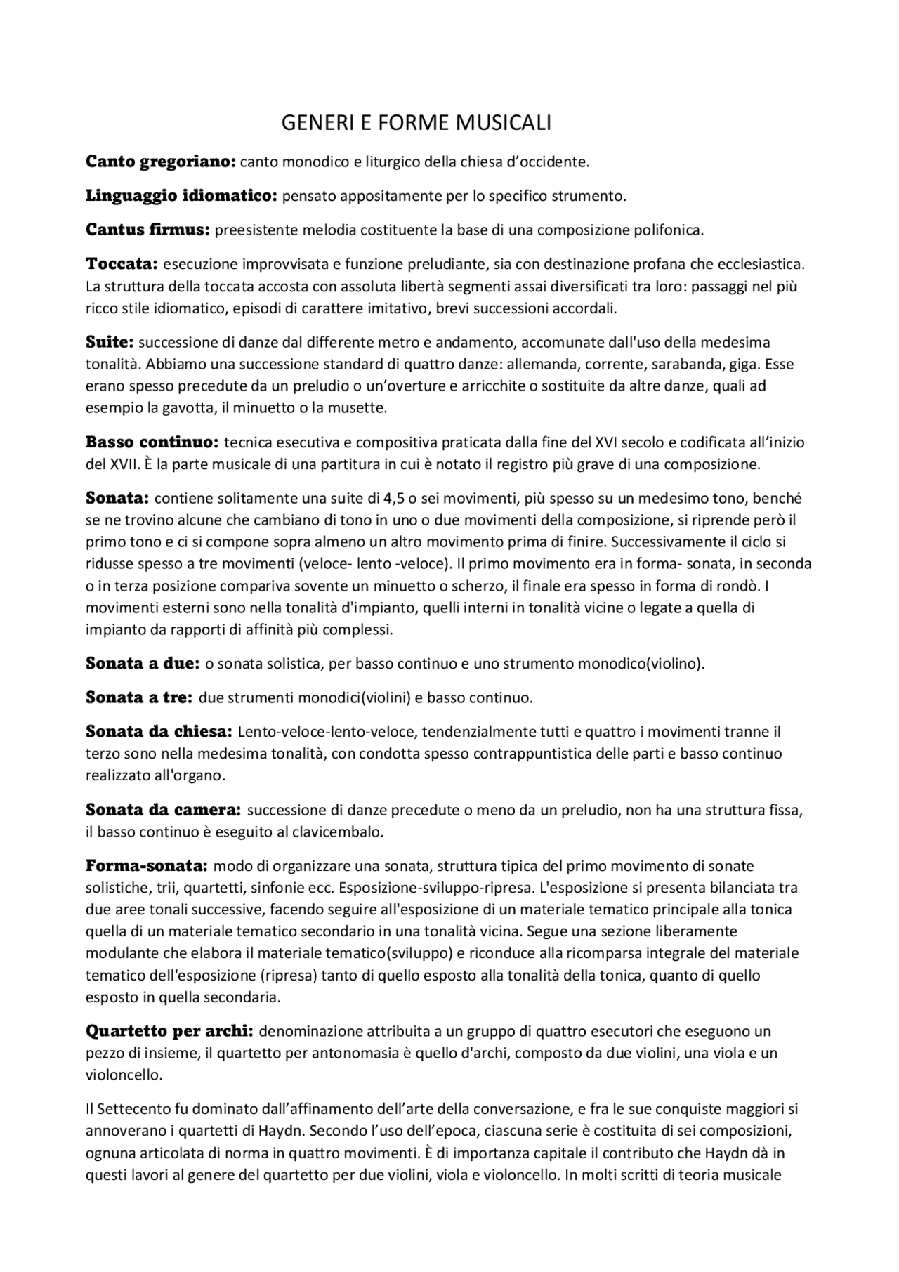 Glossario storia della musica | Schemi e mappe concettuali di Storia ...