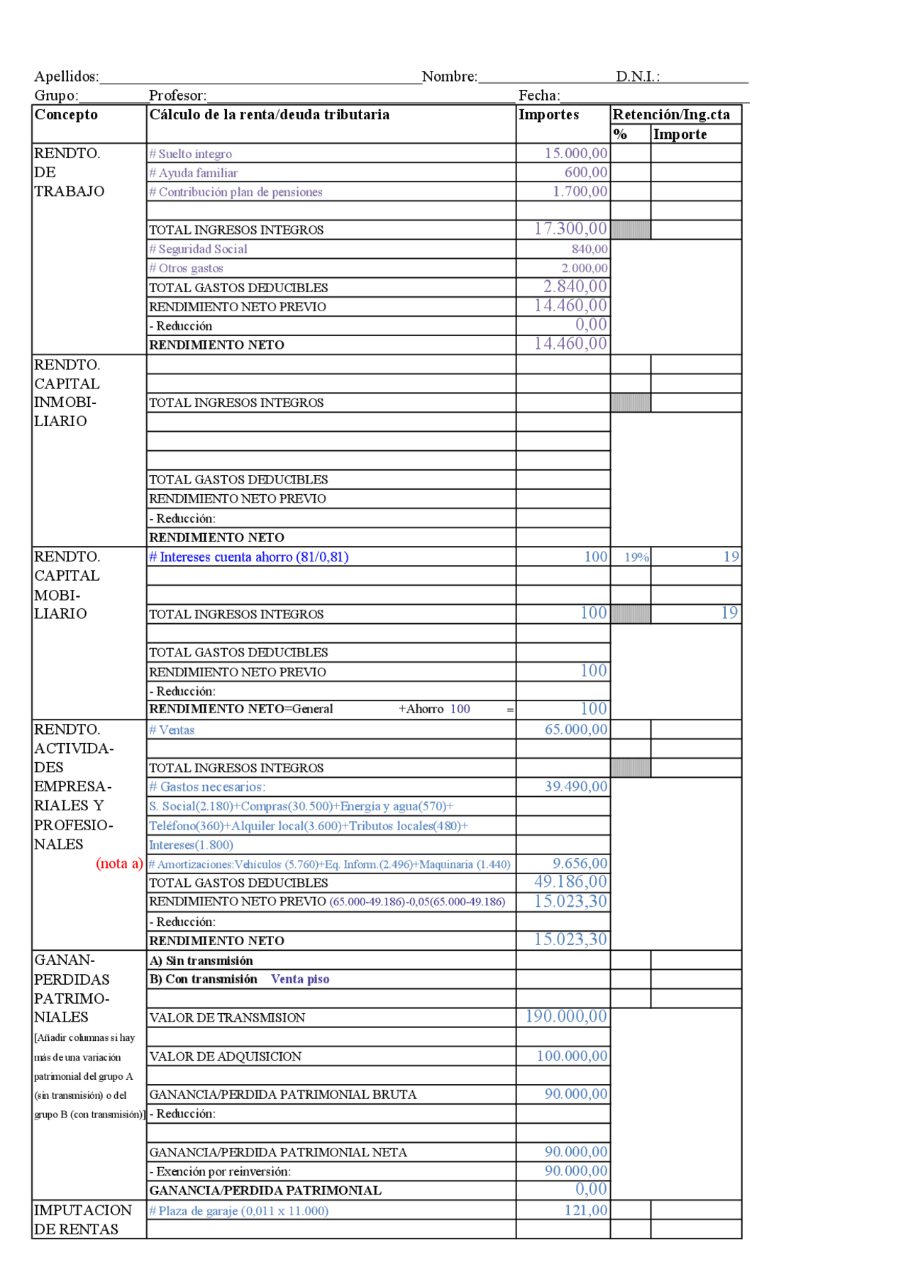 Liquidación 1 Irpf Práctica Exámenes De Sistema Fiscal Docsity