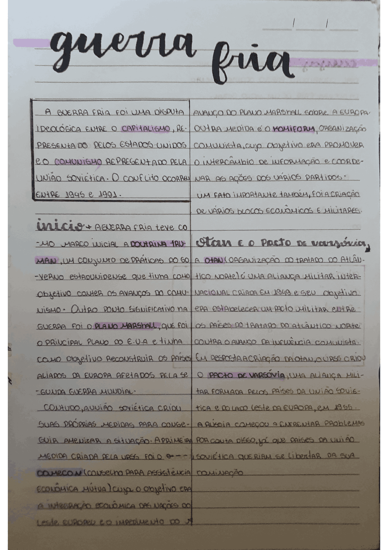 Resumo da Guerra Fria | Resumos História | Docsity