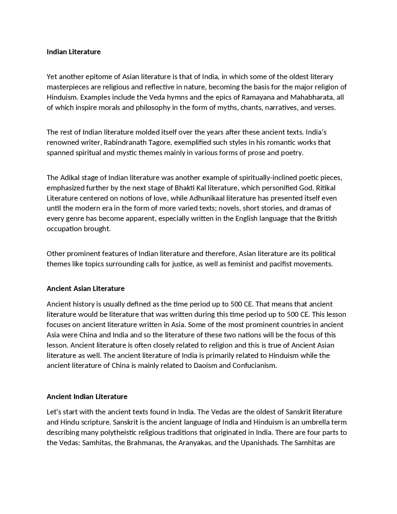 Development Of Asian Literature Lecture Notes Literature Docsity