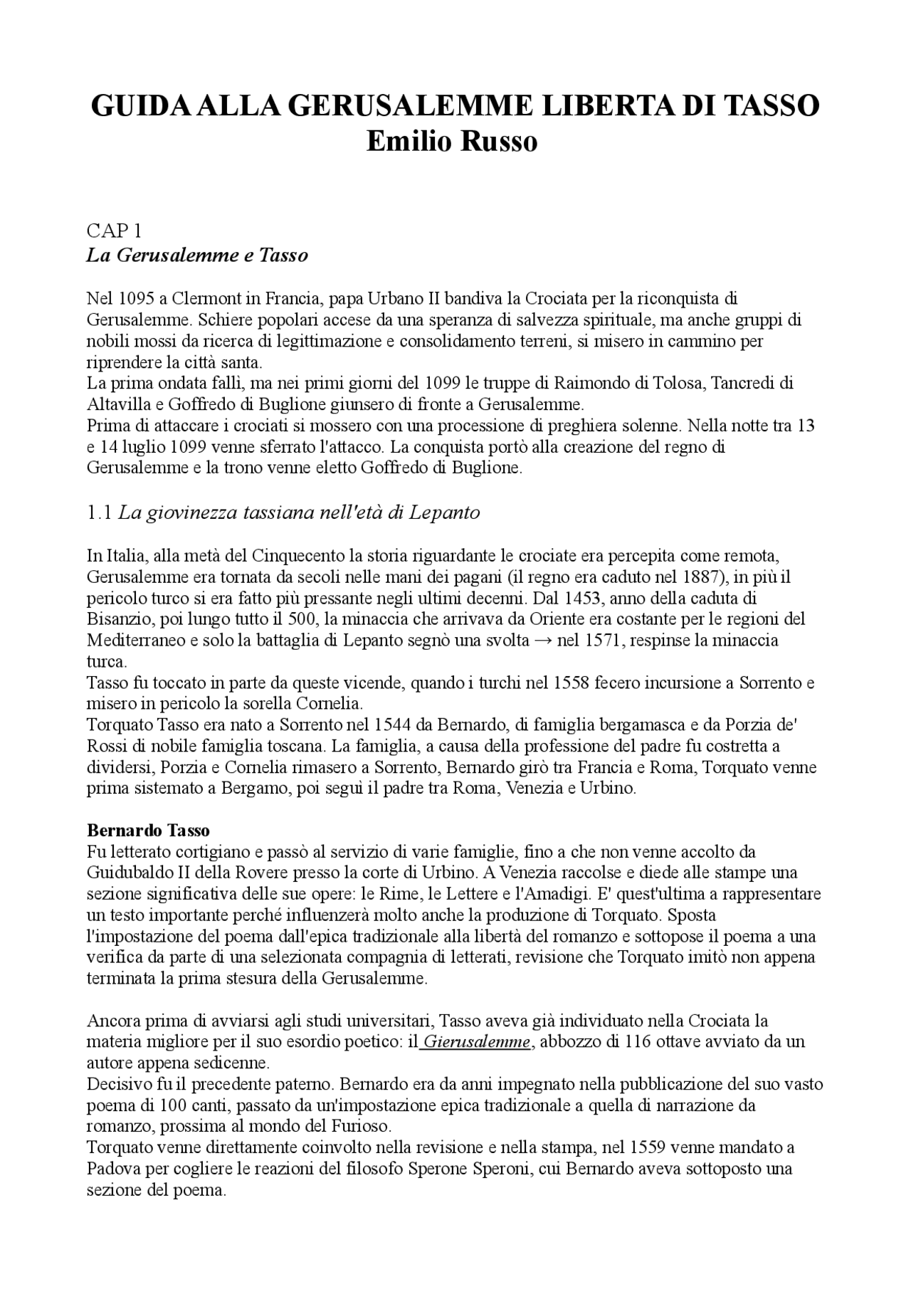 Guida alla Gerusalemme LIberata | Sbobinature di Letteratura Italiana ...