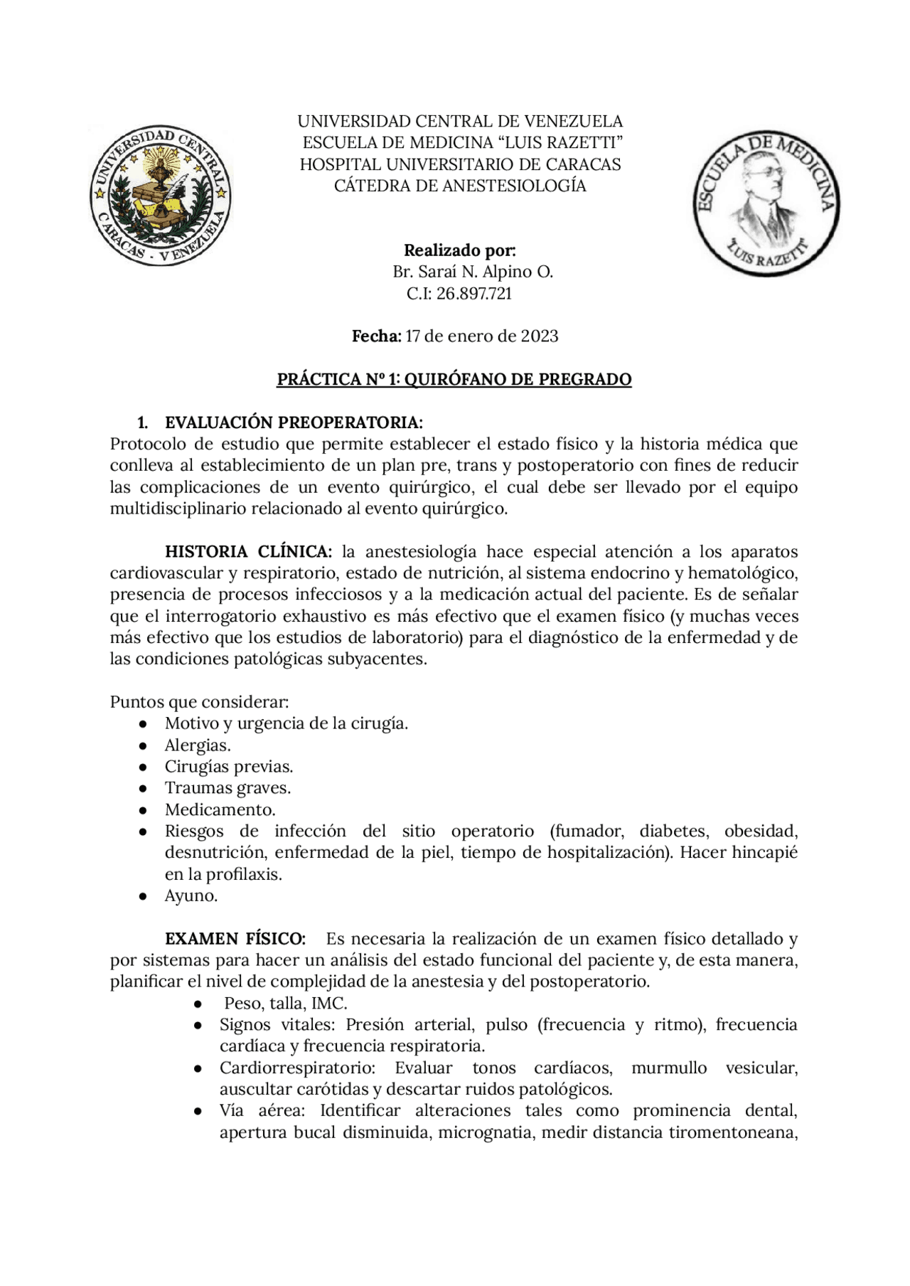 Practica QuirÓfano De Pregrado Apuntes De Anestesiología Docsity