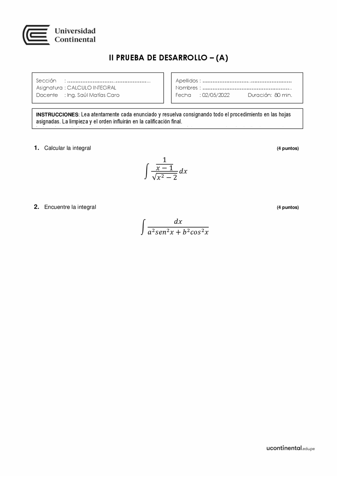 Ejercicios resueltos de exámenes de calculo integral y diferencial | Exámenes de Calculo ...
