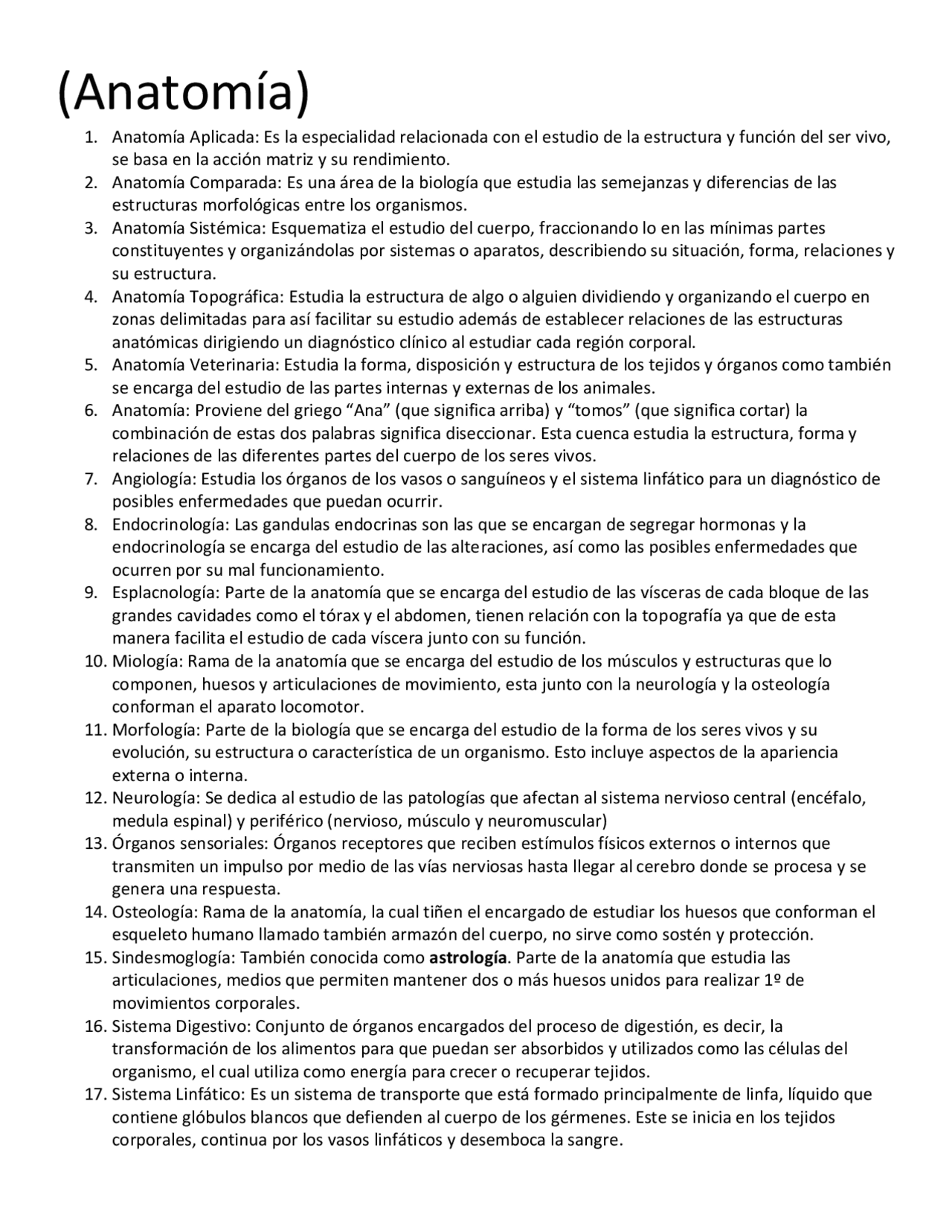 Definiciones De Anatomía Apuntes De Anatomía Docsity