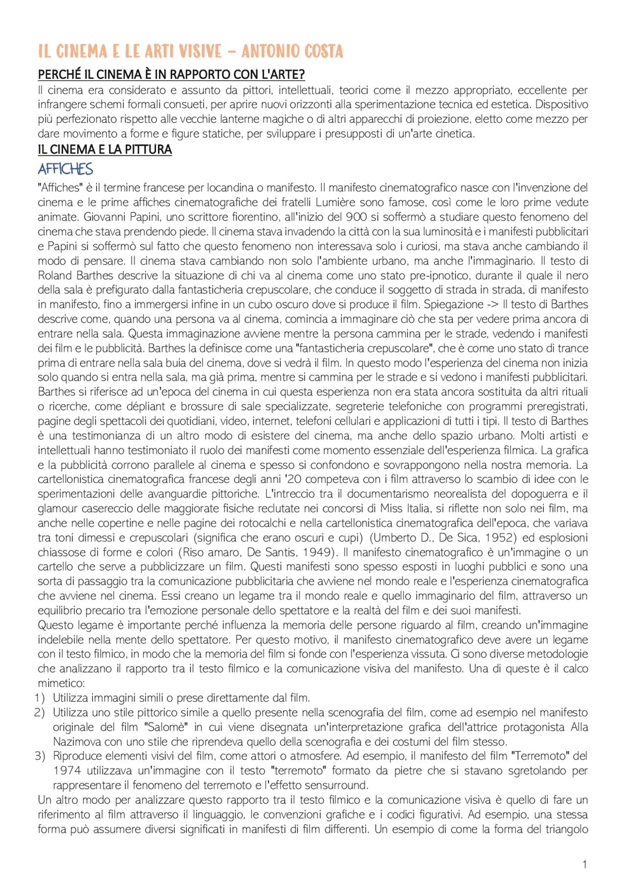 Domande con Risposte - Esame "Il cinema e le arti" - Marcheschi | Prove d'esame di Storia Del ...