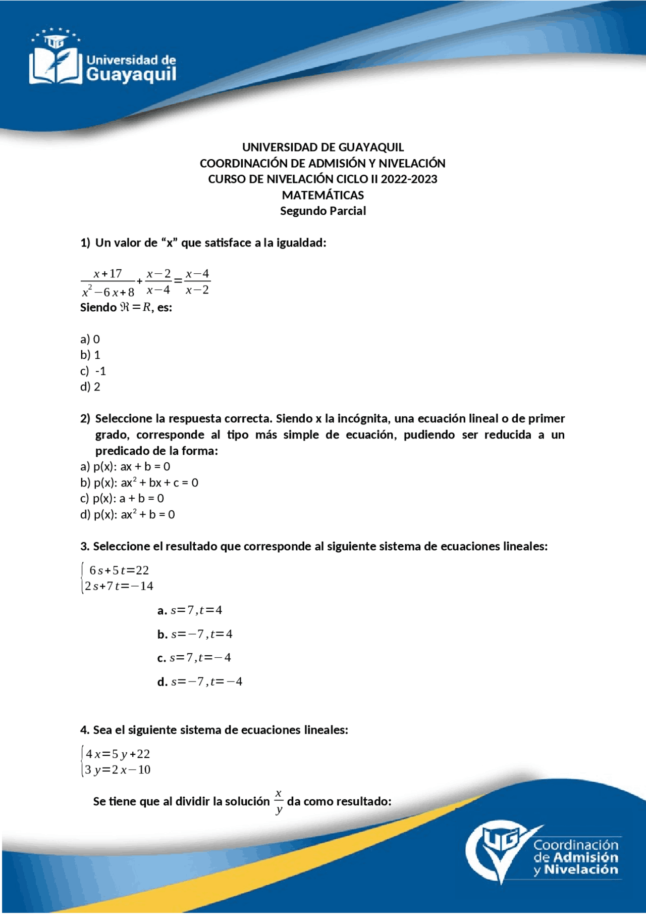 Documento De Matemáticas Ejercicios Ejercicios De Matemáticas Docsity
