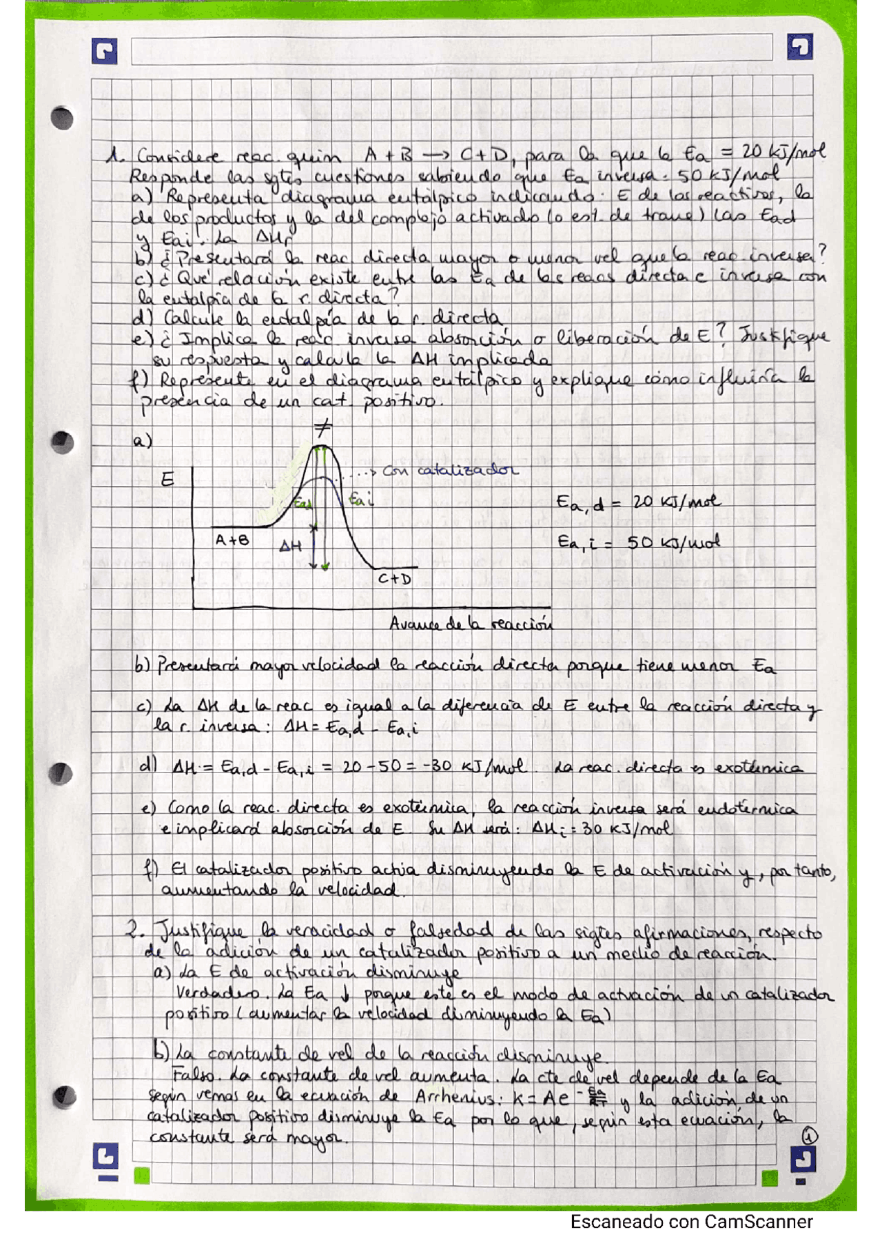 ACTIVIDADES CINÉTICA | Ejercicios de Química | Docsity