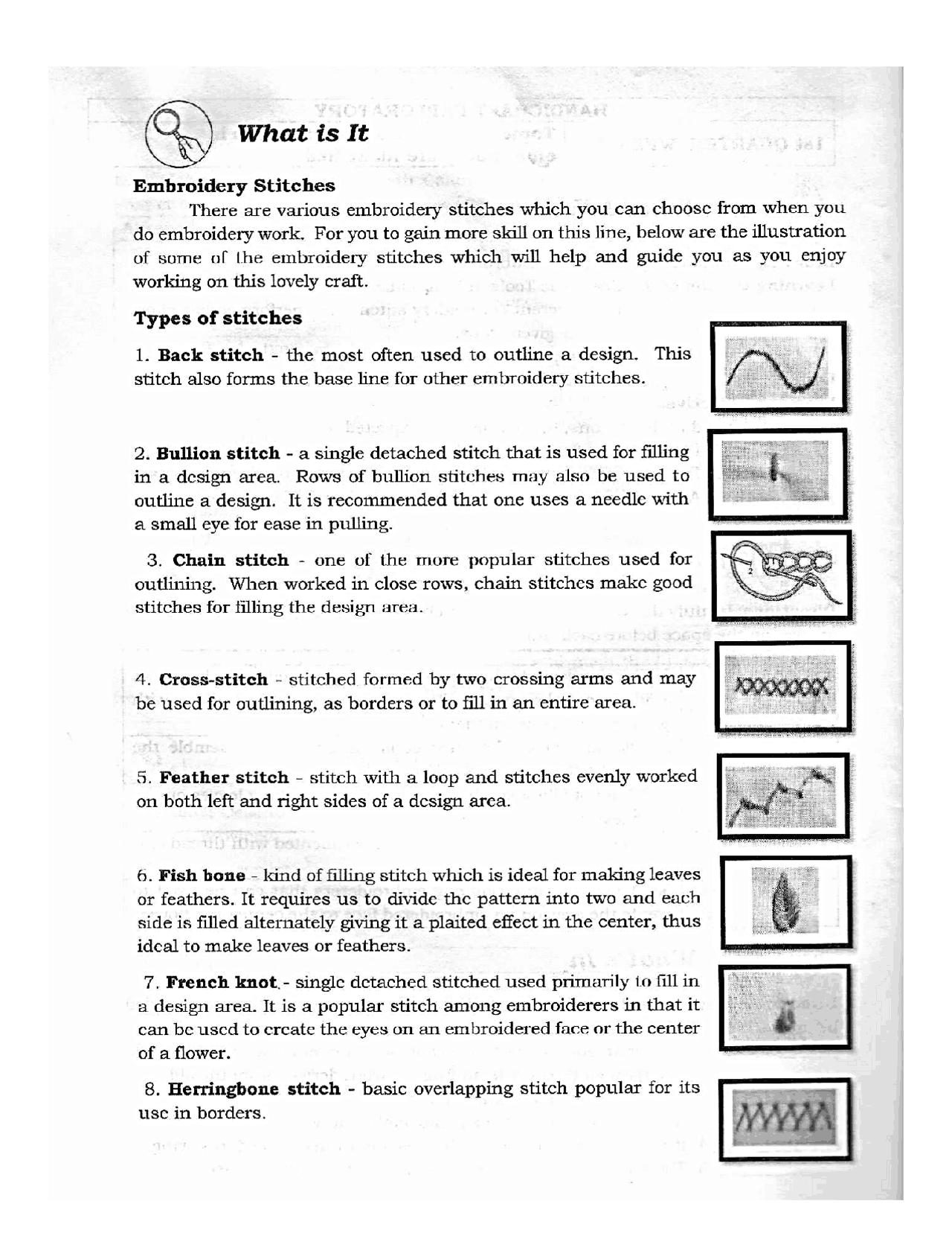 Types of Embroidery Stitches | Study notes Art | Docsity