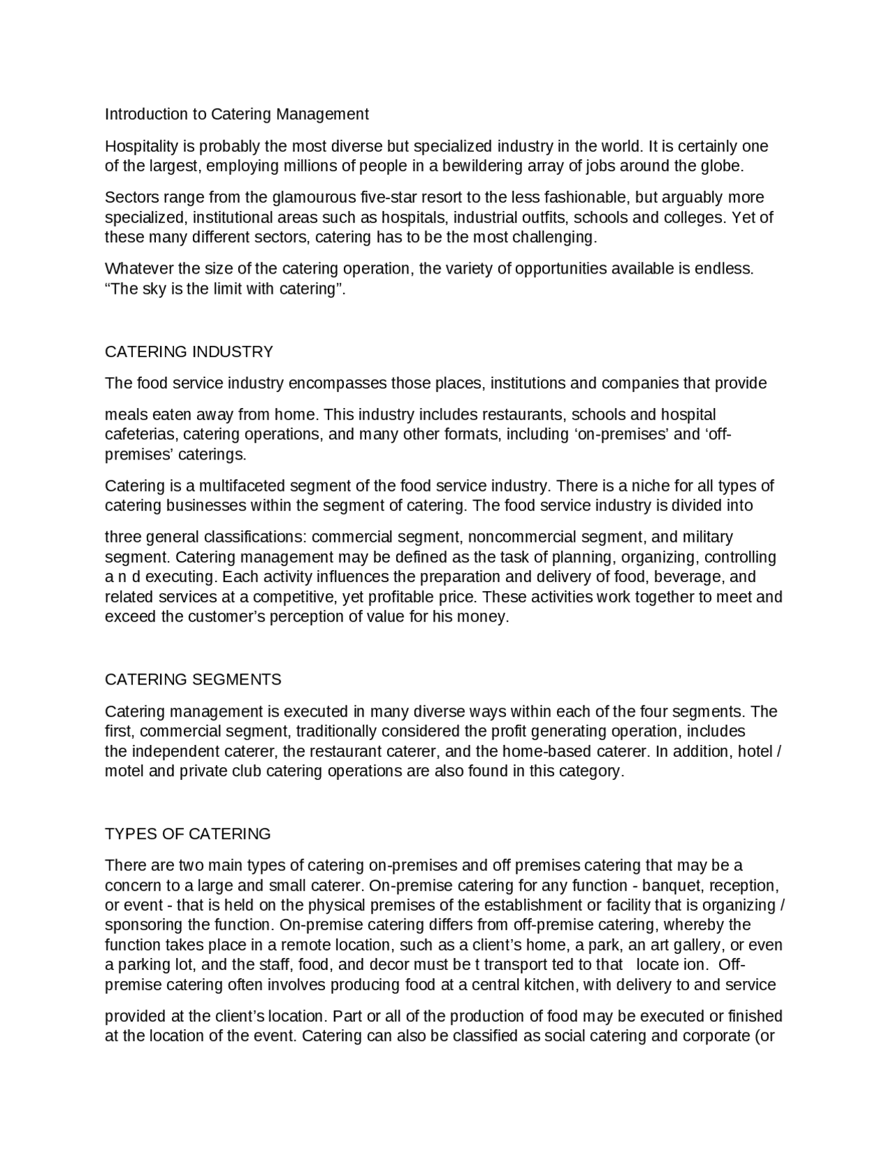 Introduction to Catering Management | Lecture notes Hospitality and ...