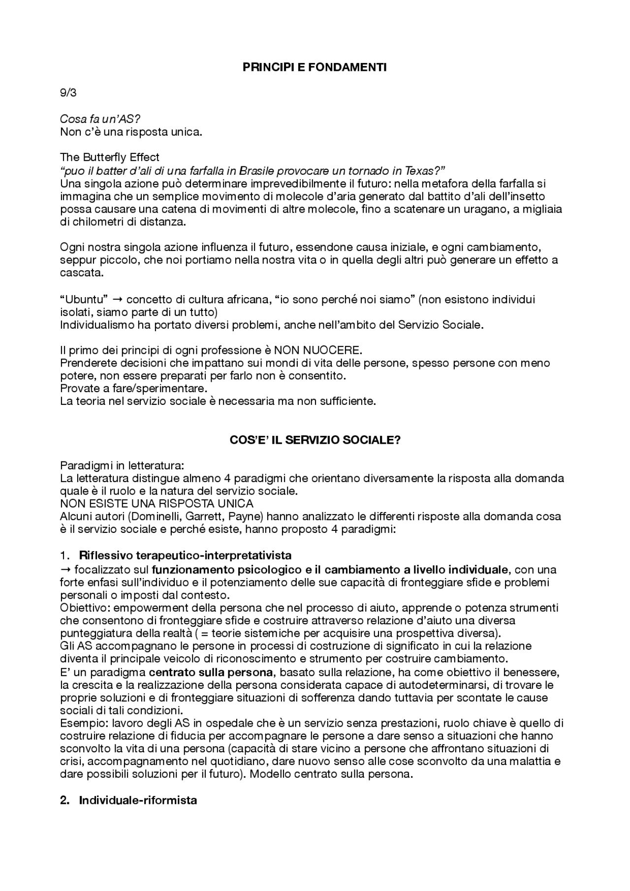 Appunti E Slides Principi E Fondamenti Del Servizio Sociale Appunti