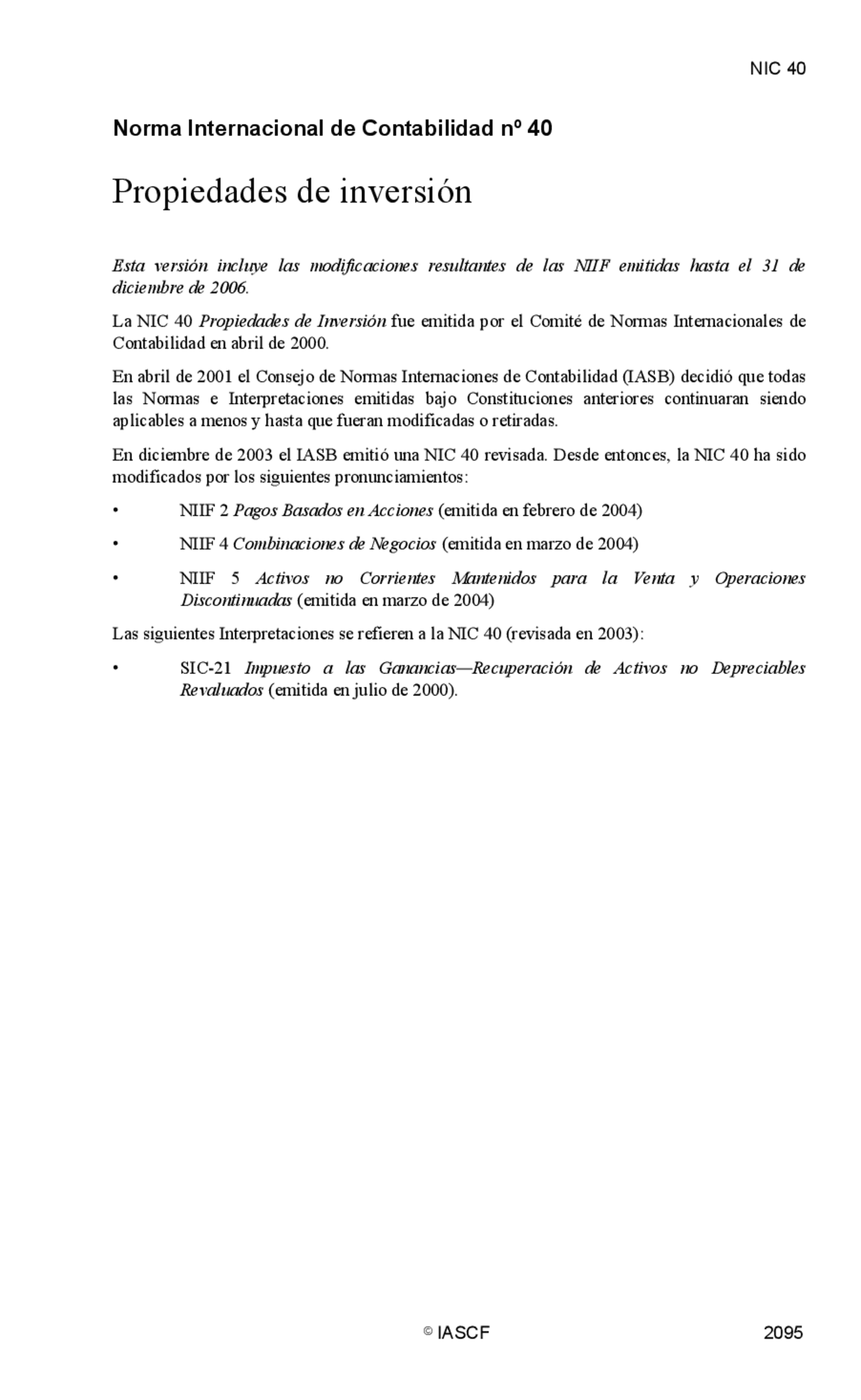 Norma Internacional de Contabilidad nº 40 Propiedades de inversión ...