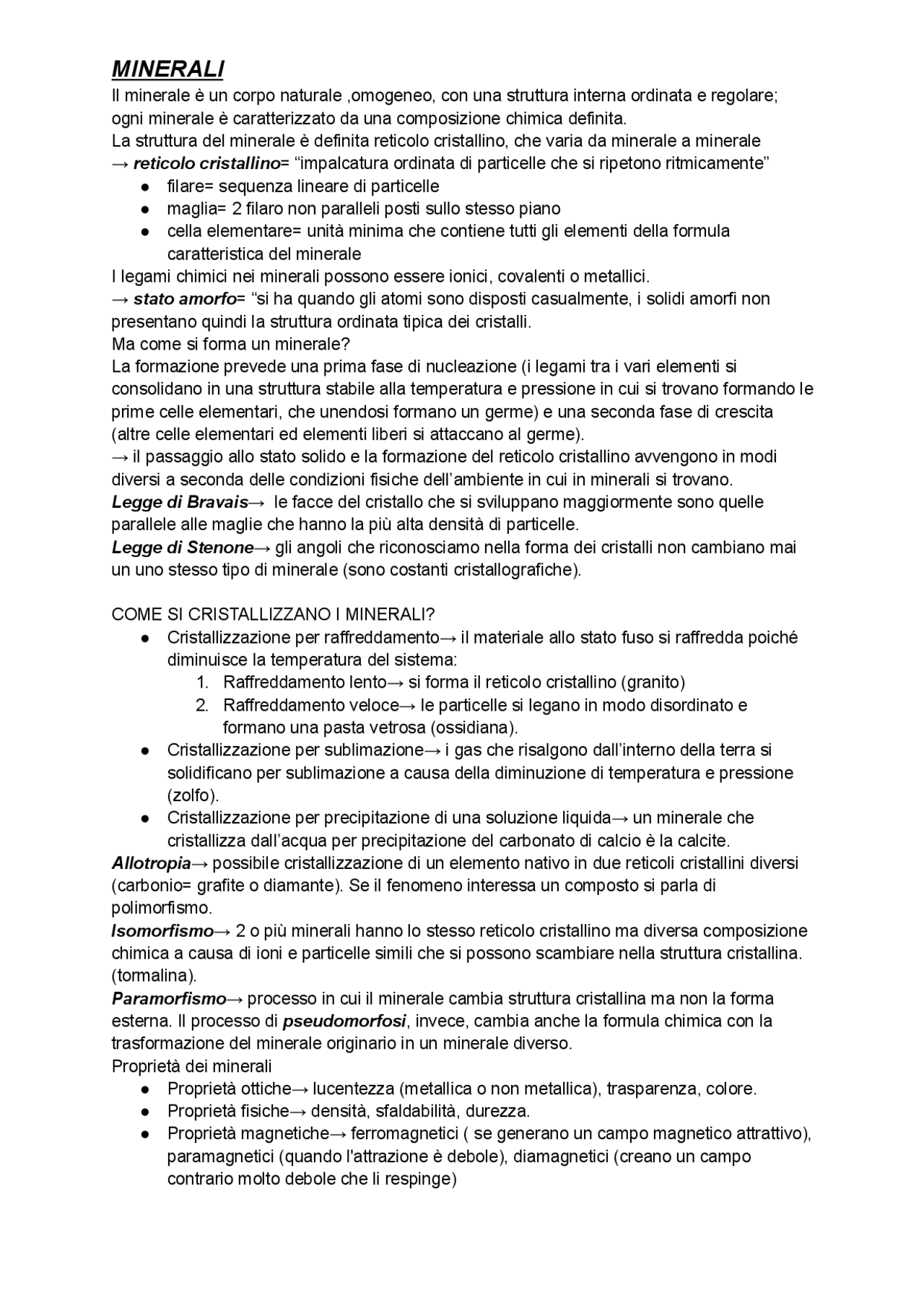 Riassunto su minerali, rocce, trasformazioni della terra, terremoti e tettonica a placche ...