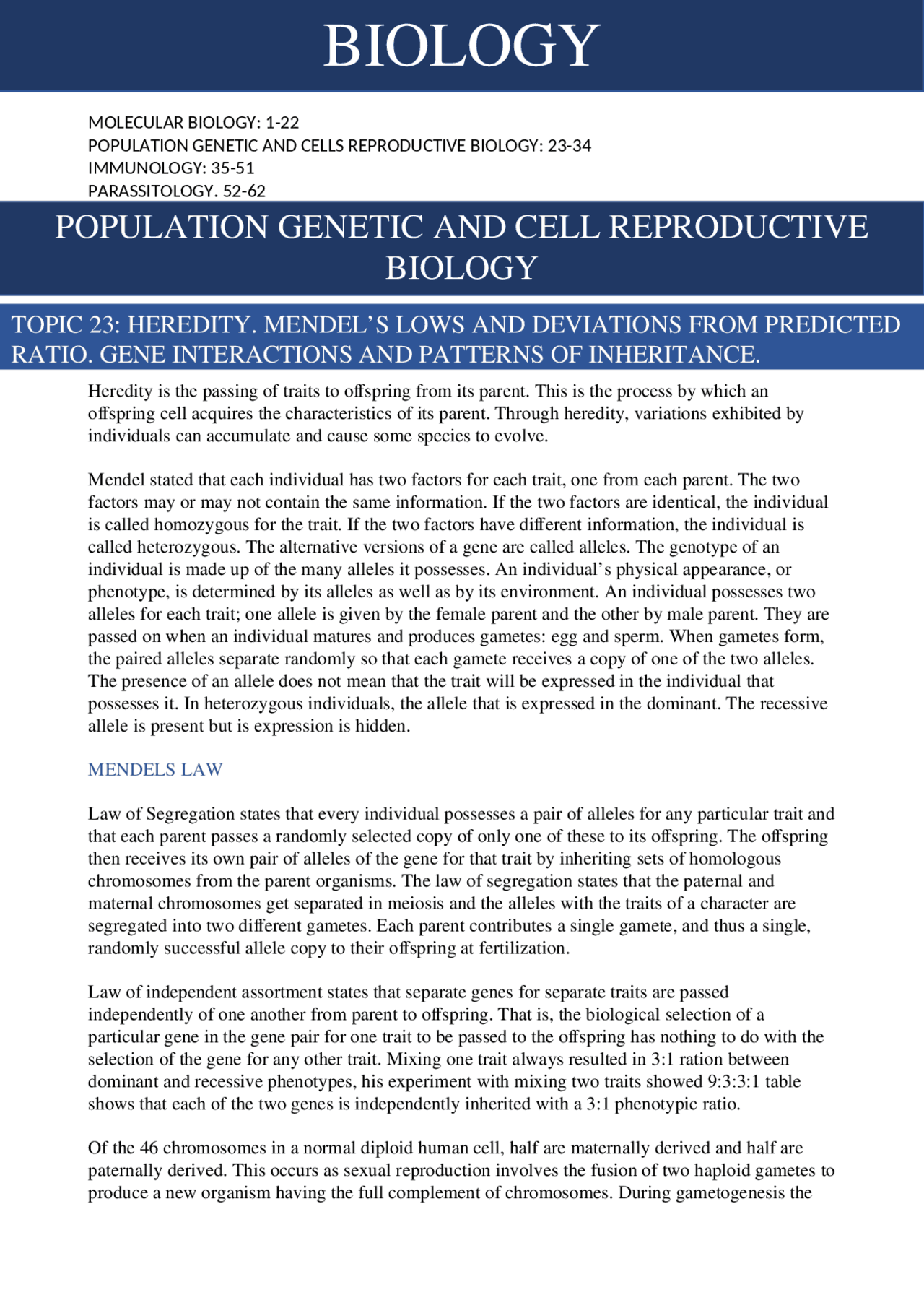 Population genetics notes | Study notes Genetics | Docsity