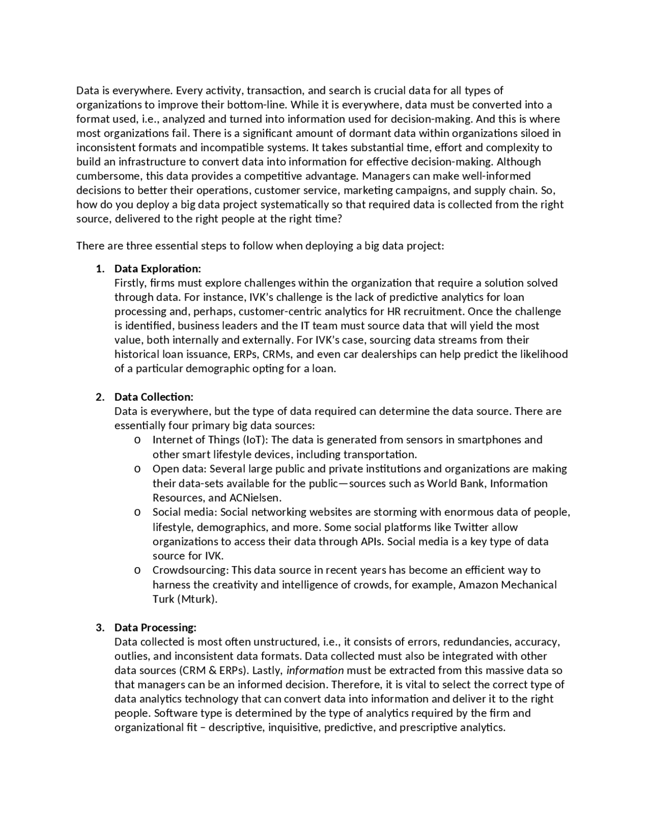 Implementing Big Data Summaries Information Technology Docsity