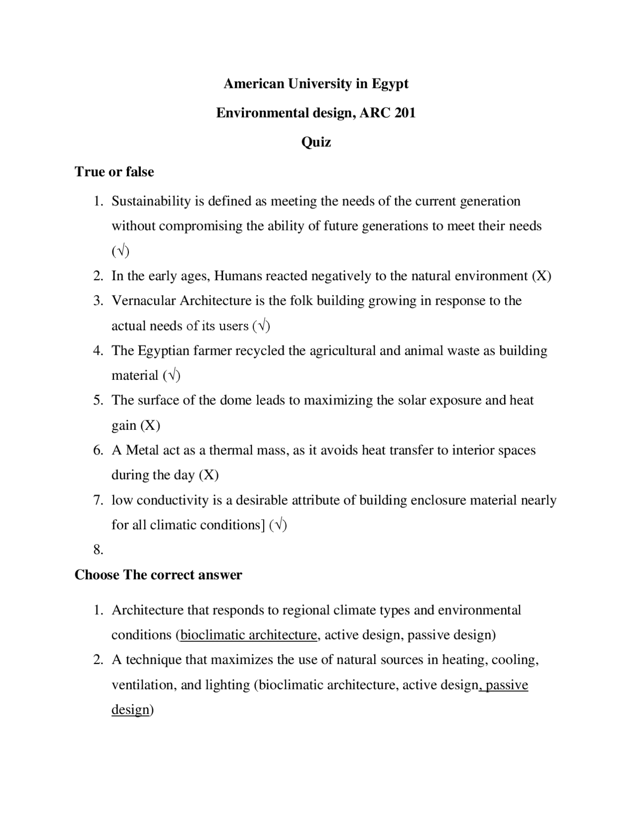 Environmental Design Quiz Quizzes Environmental Science Docsity