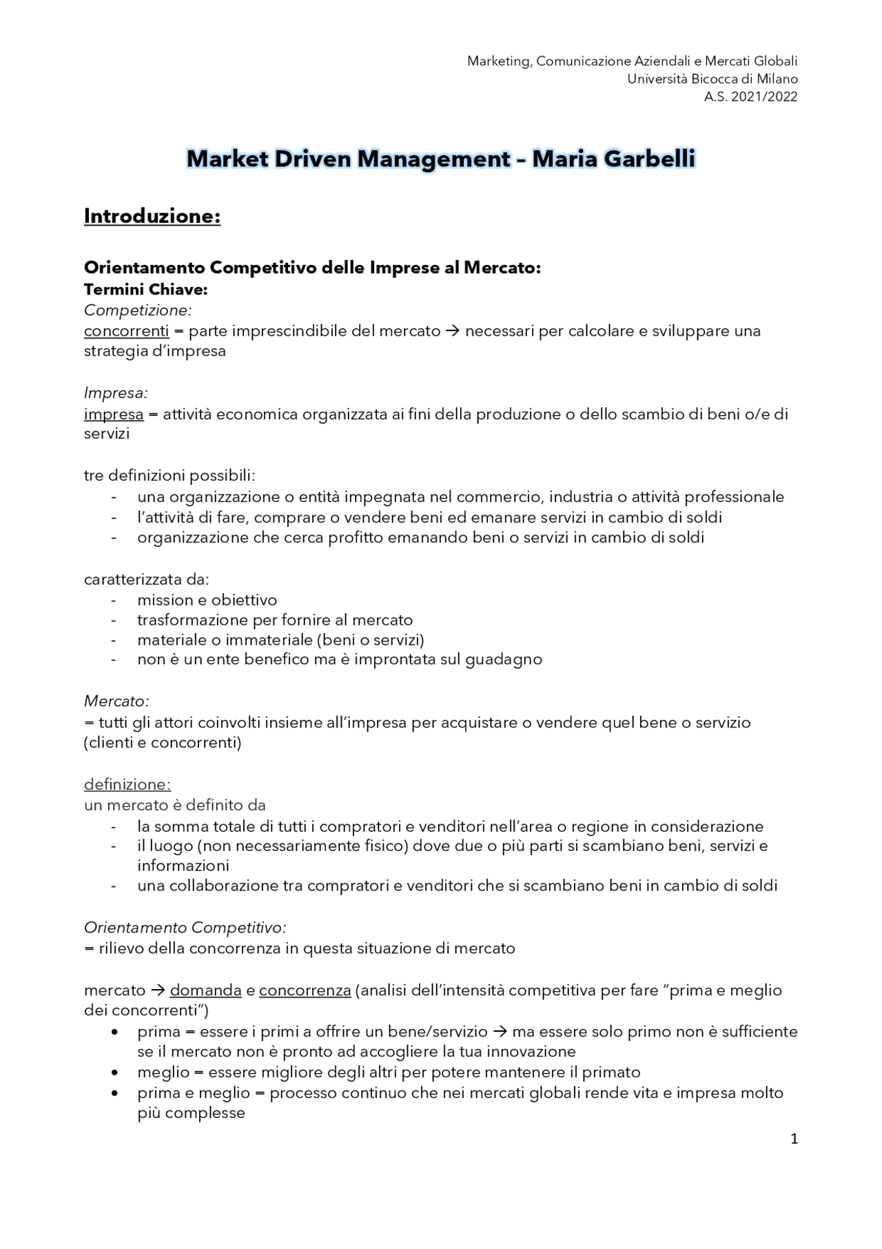 Market Driven Management Ecomark Garbelli Appunti Di Marketing