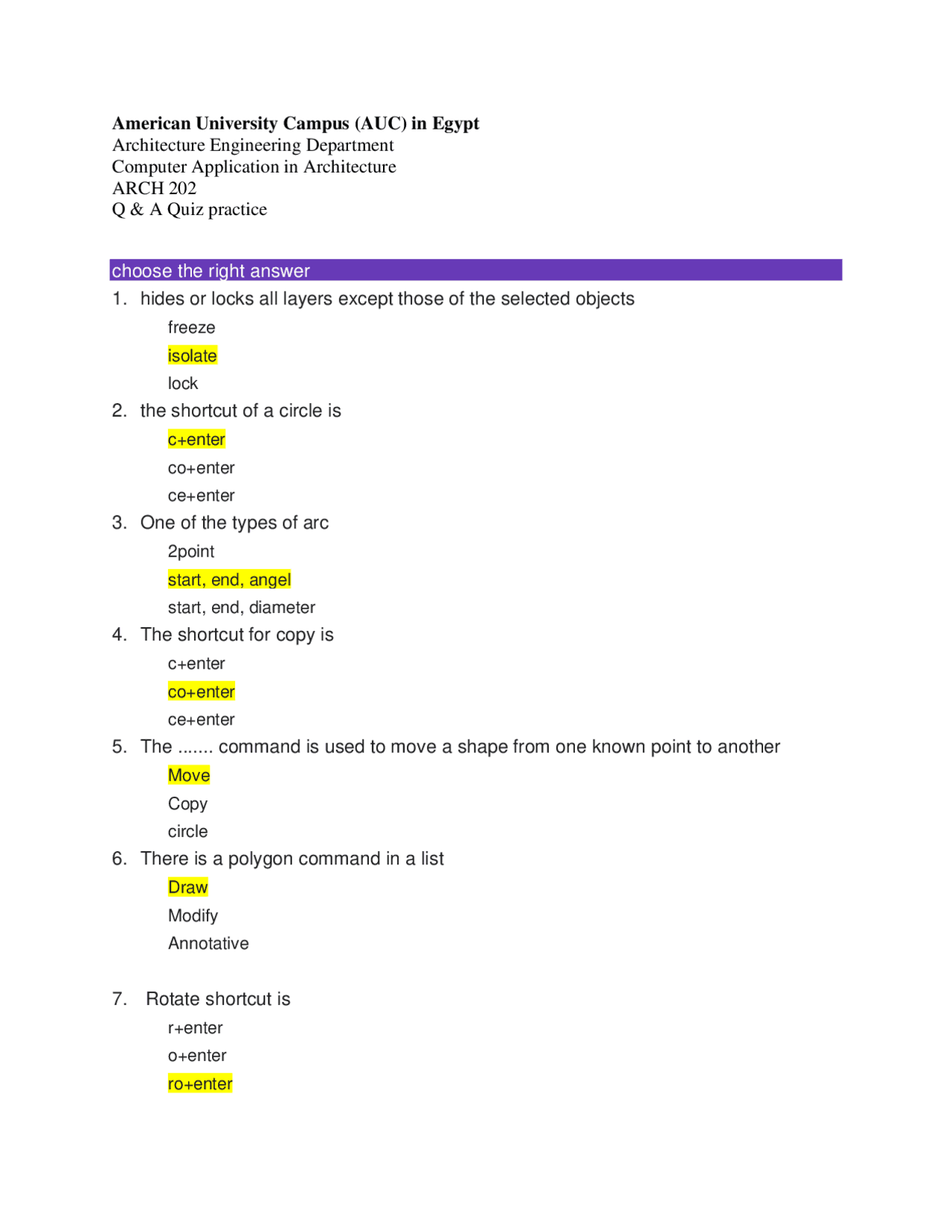 Computer Application In Architecture Autocad Exam Exams Computer