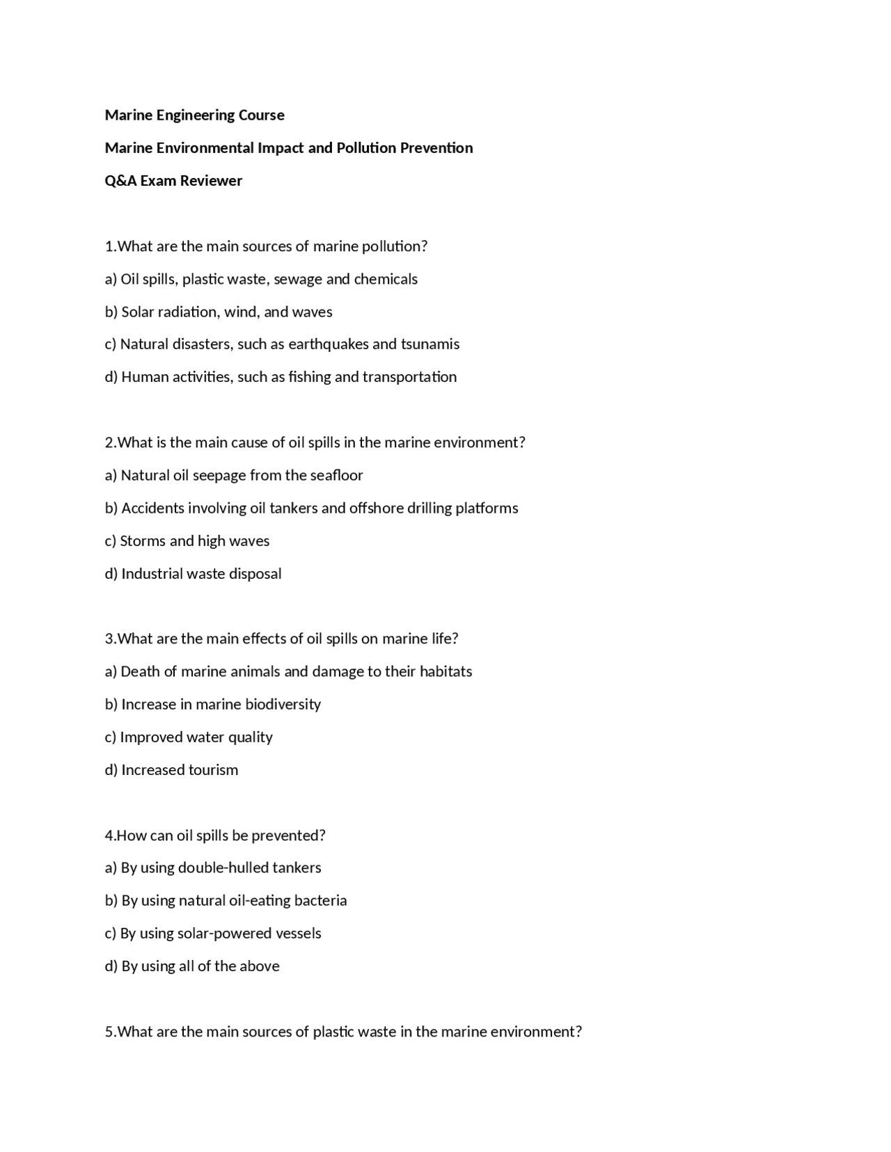 Marine Environmental Impact and Pollution Prevention | Exams Marine ...