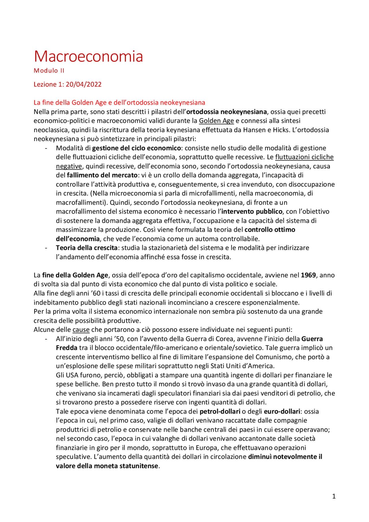 Macroeconomia Secondo Modulo Dispense Di Macroeconomia Docsity