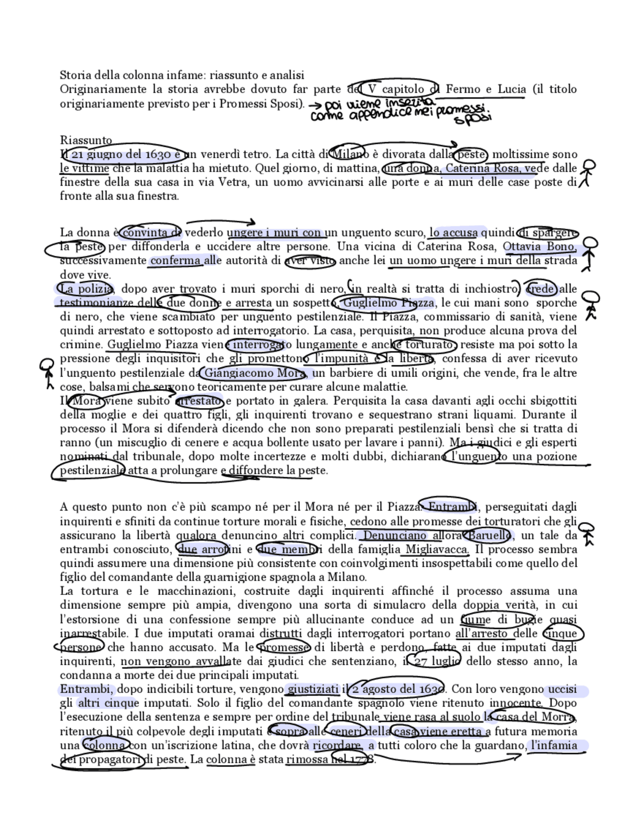 Riassunto generale colonna infame | Schemi e mappe concettuali di ...