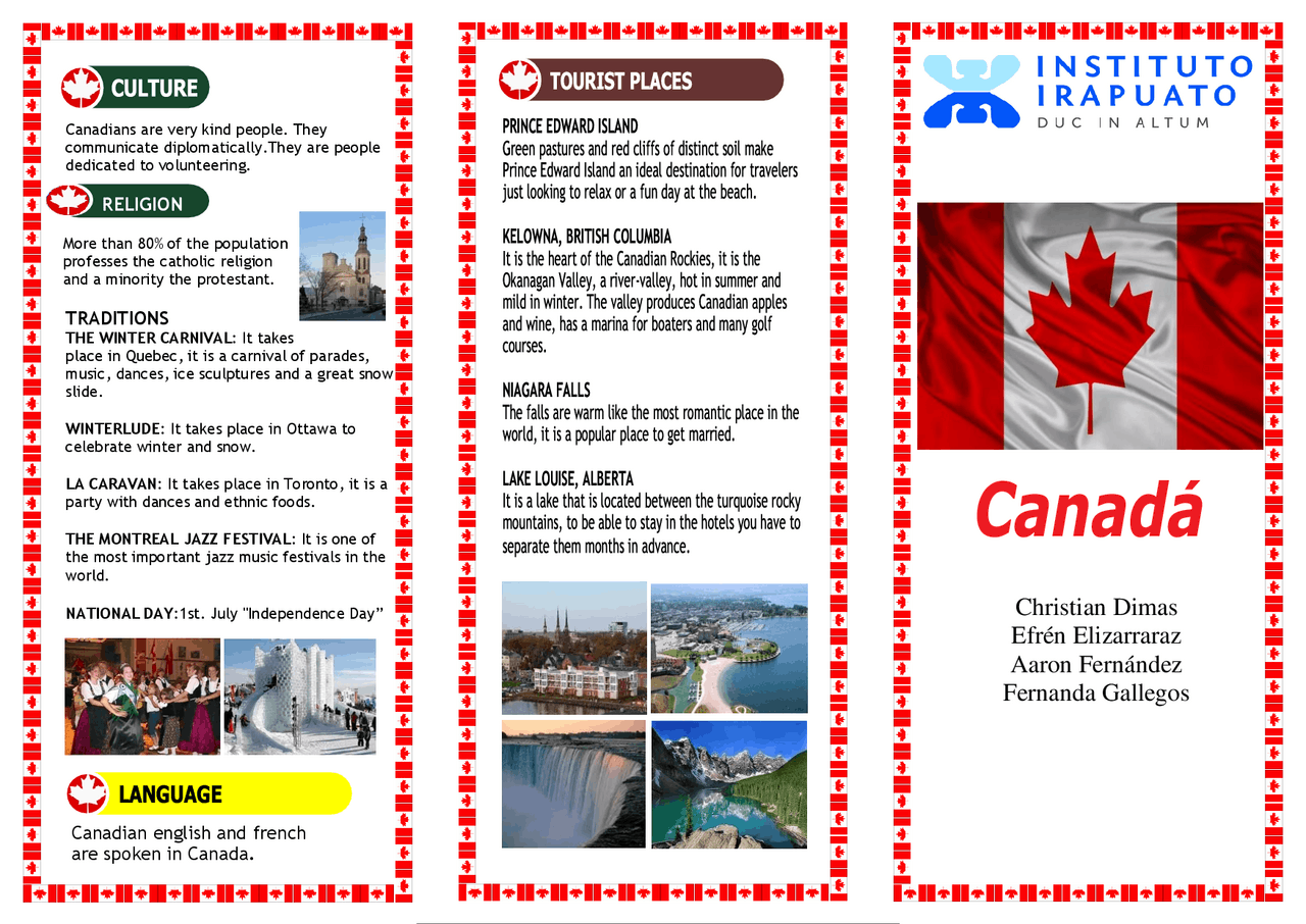 Triptico Sobre Canada Monografías Ensayos De Idioma Inglés Docsity