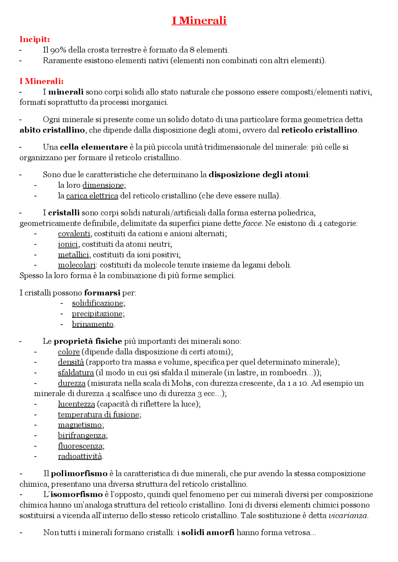 I Minerali E Le Rocce Dispense Di Scienze Della Terra Docsity