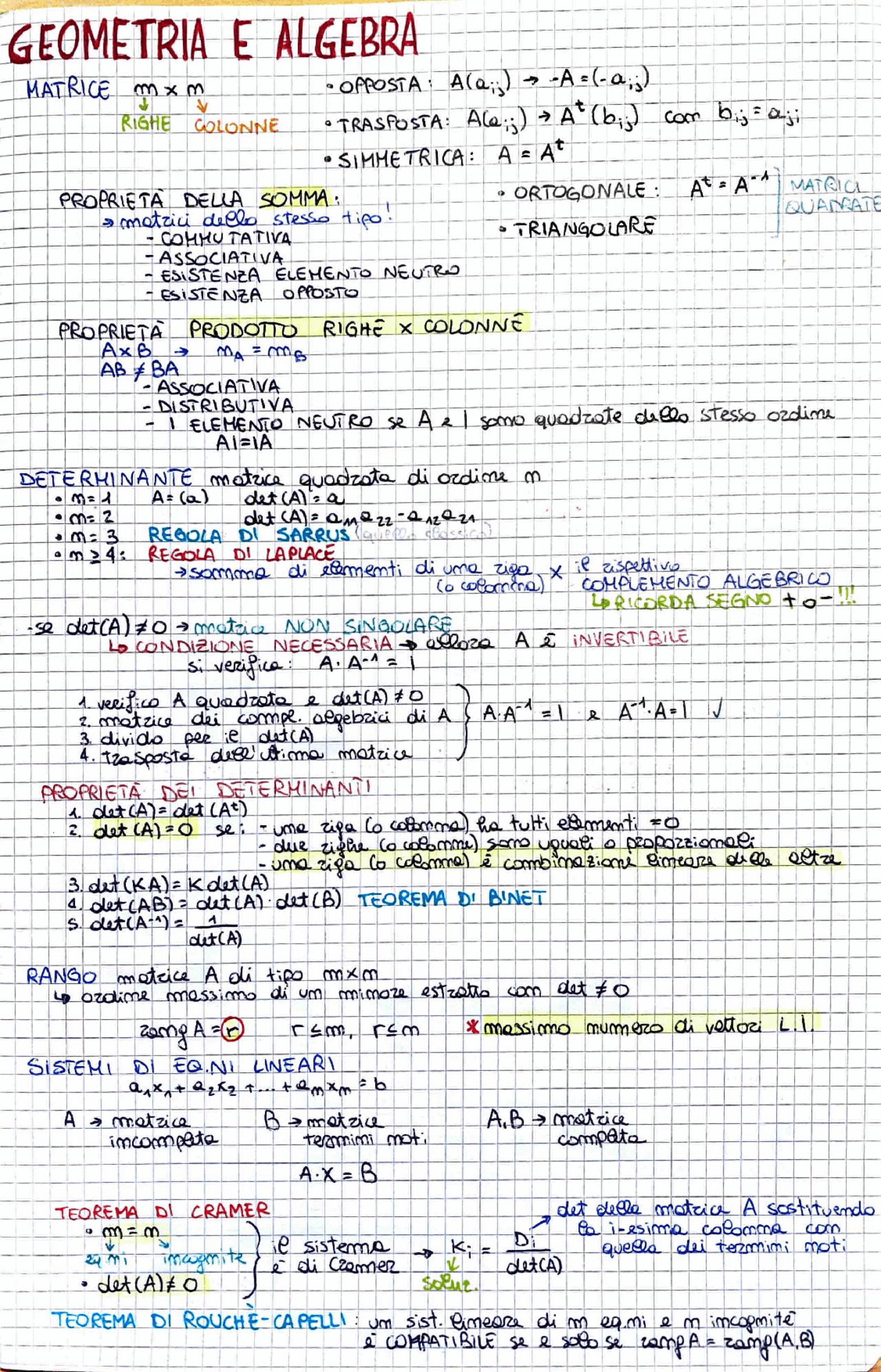 Geometria e algebra formulari | Formulari di Algebra Lineare e Geometria Analitica | Docsity
