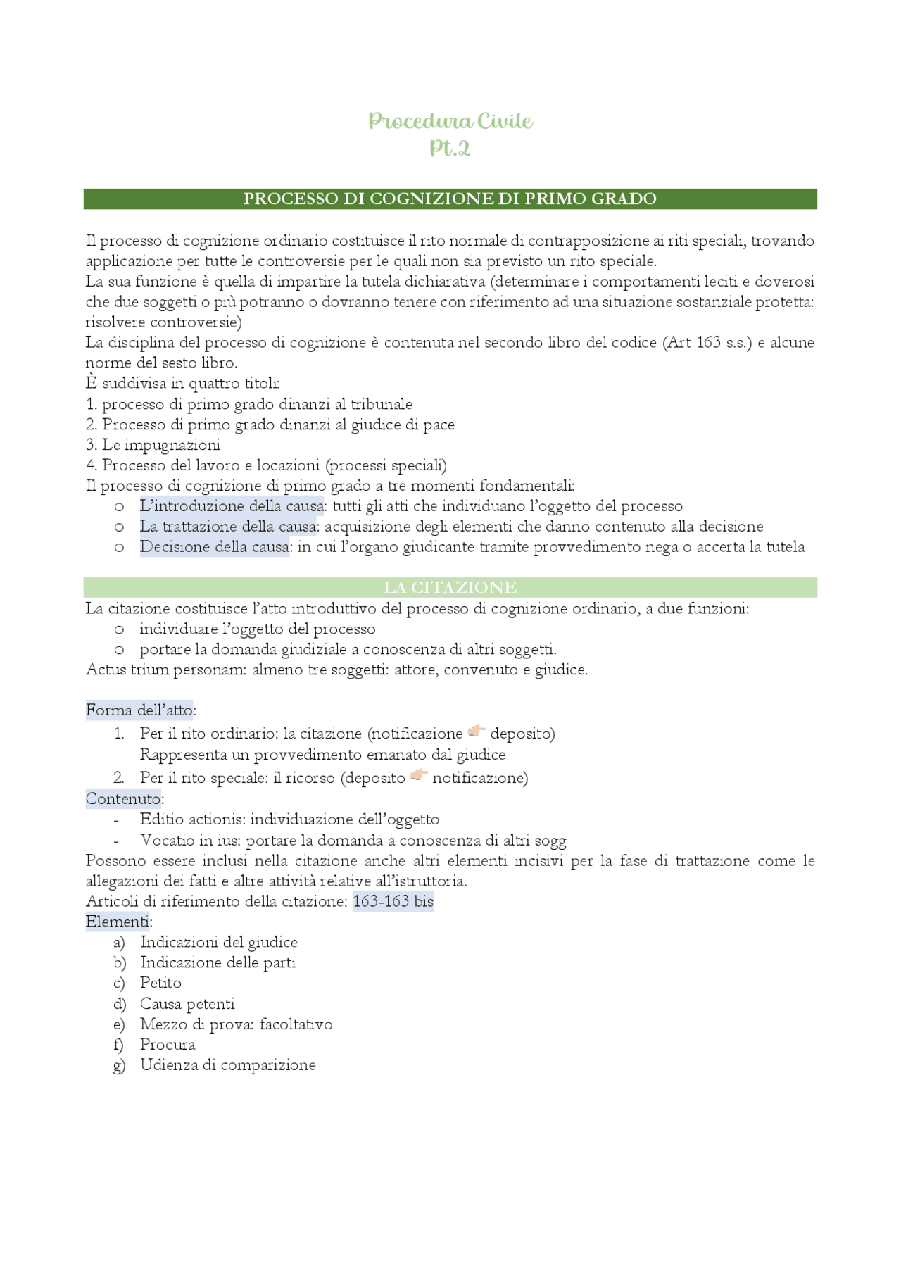 Processo Di Cognizione Appunti Di Diritto Processuale Civile Docsity