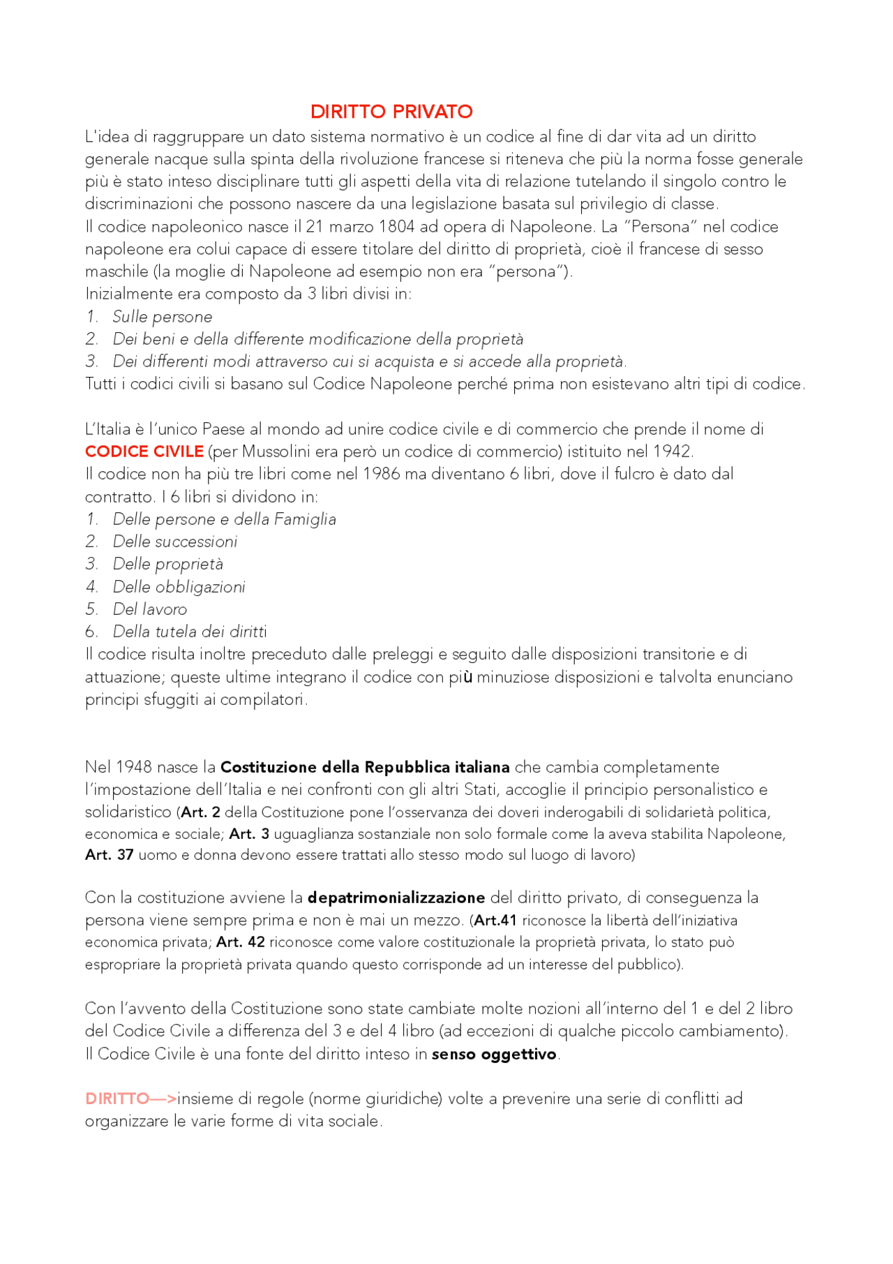 I PARTE DIRITTO PRIVATO | Appunti di Diritto Privato | Docsity
