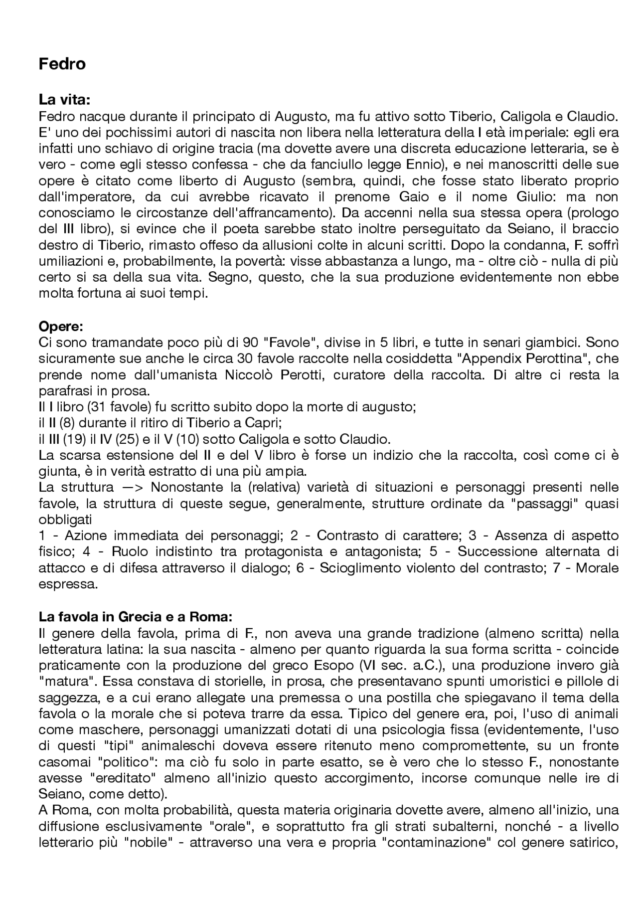 Fedro E Le Sue Favole Appunti Di Latino Docsity
