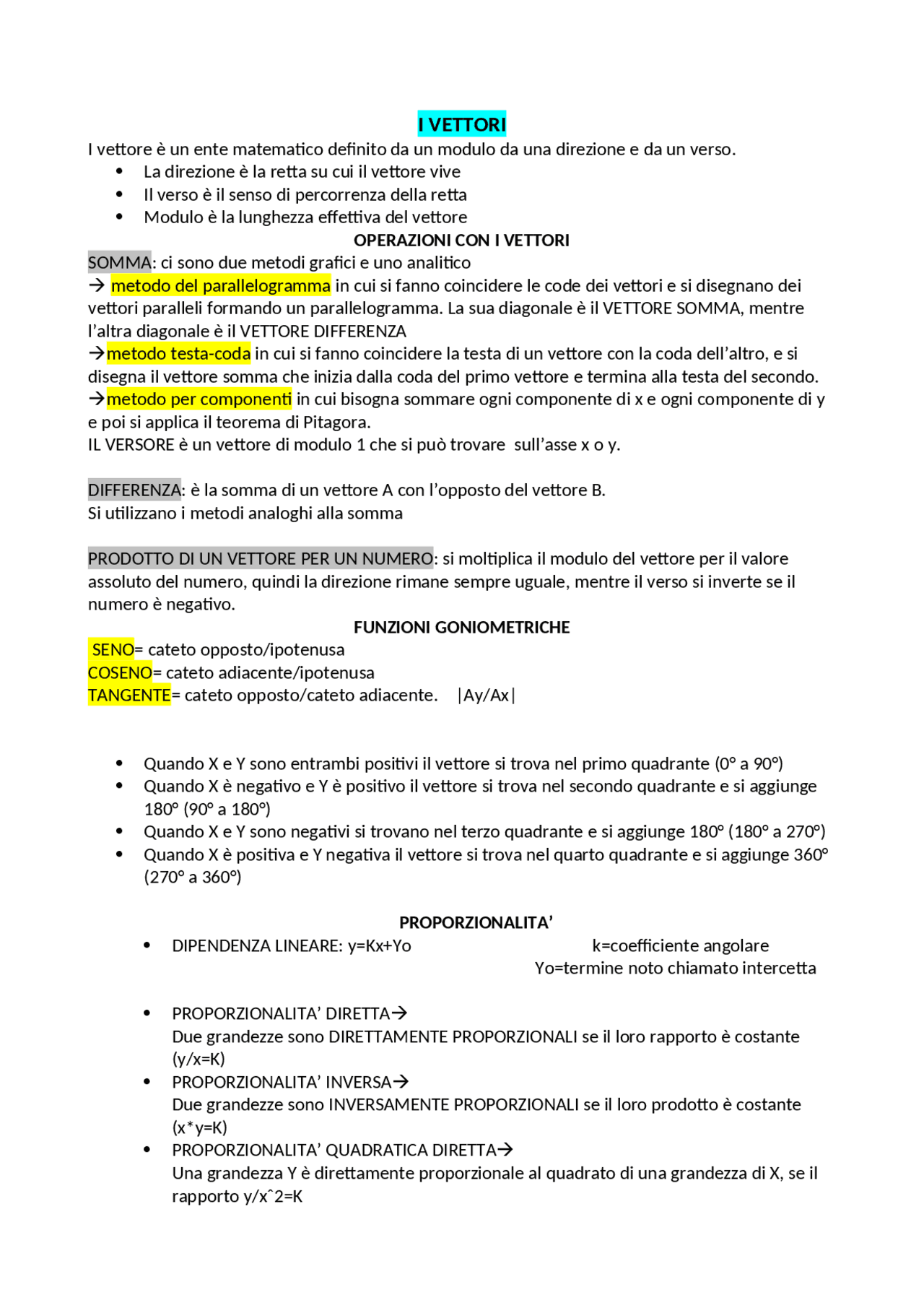 Schema Riassunto Sui Vettori E Sulle Forze Schemi E Mappe Concettuali