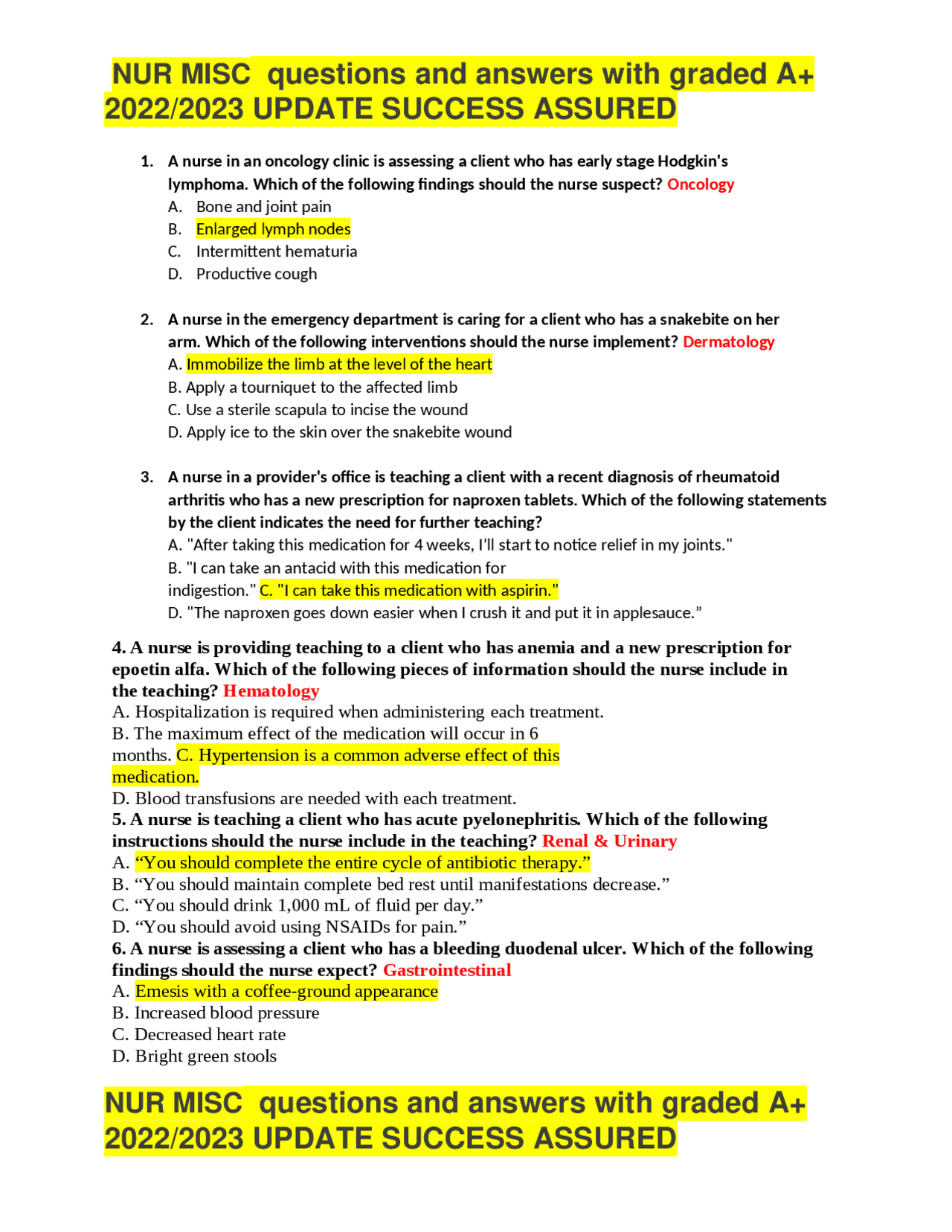 NUR MISC questions and answers with graded A+ 2022/2023 UPDATE SUCCESS ...