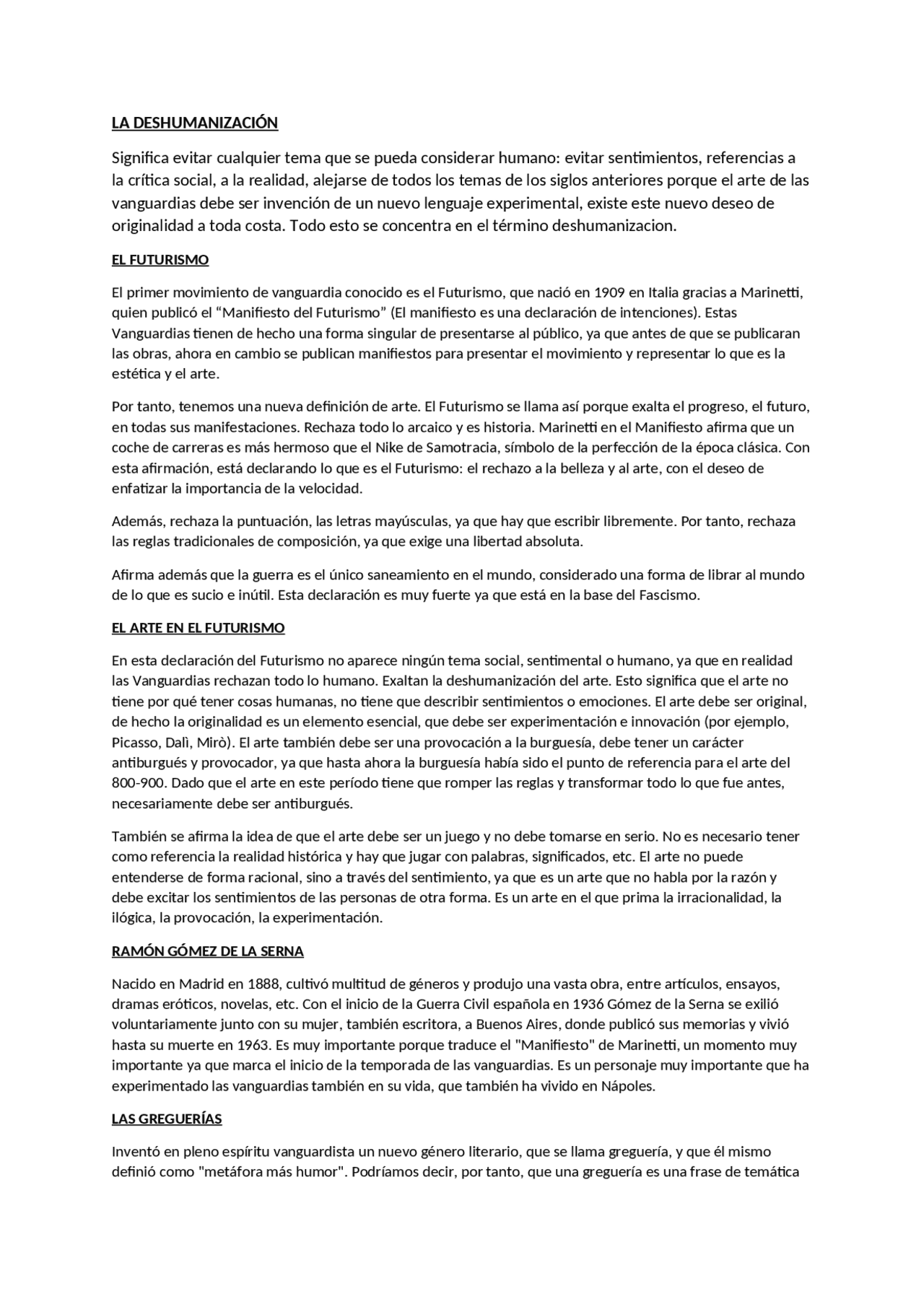 Futurismo In Spagna Serna Appunti Di Spagnolo Docsity